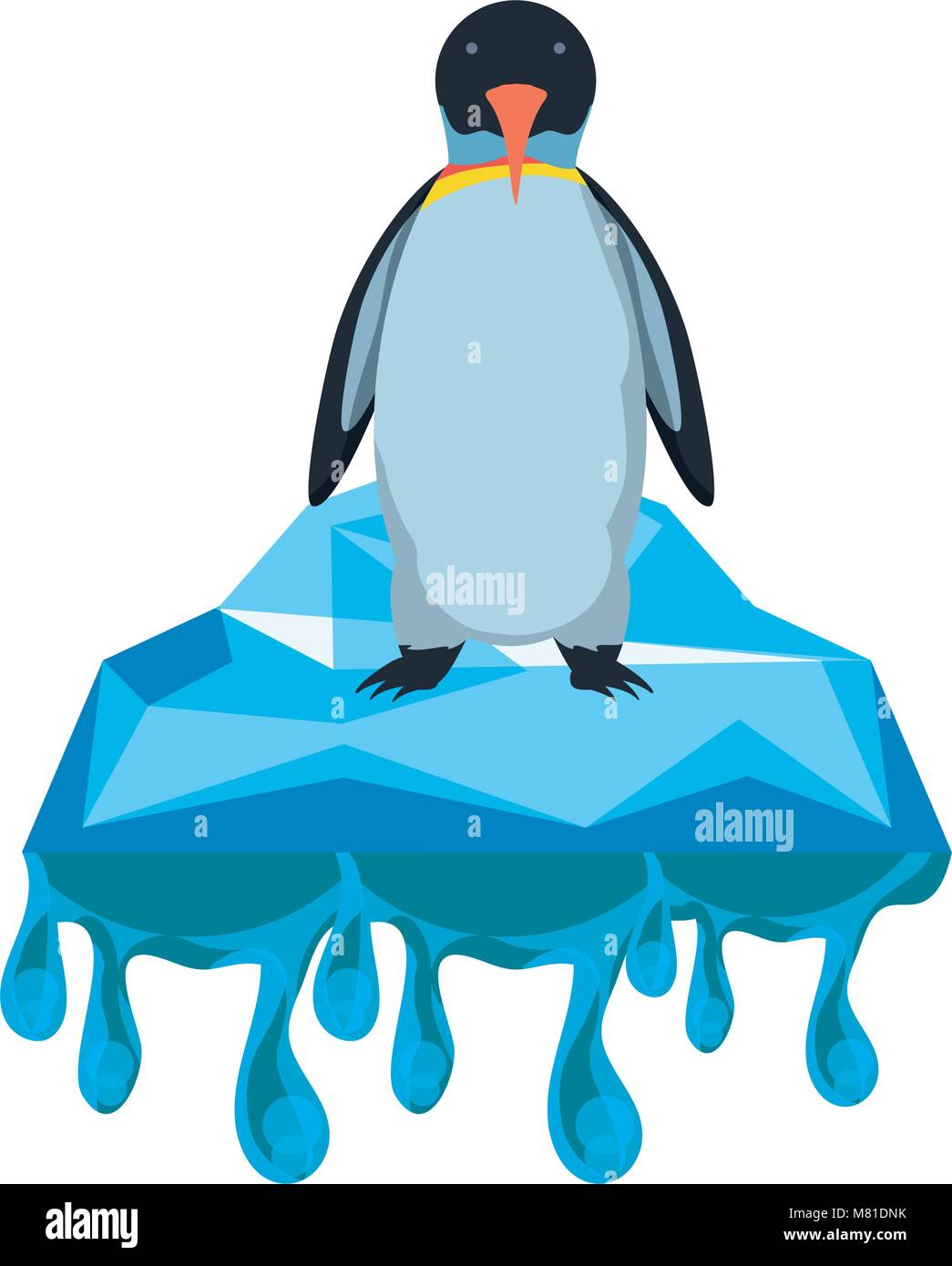 Penguin on melted ice icon over white background, colorful design ...
