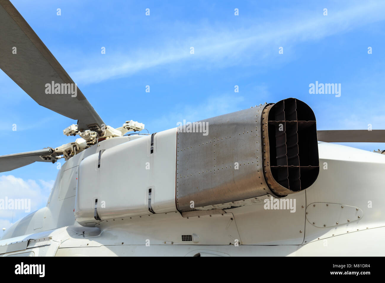 Exhaust pipe helicopter of Thai army on blue sky background Stock Photo ...