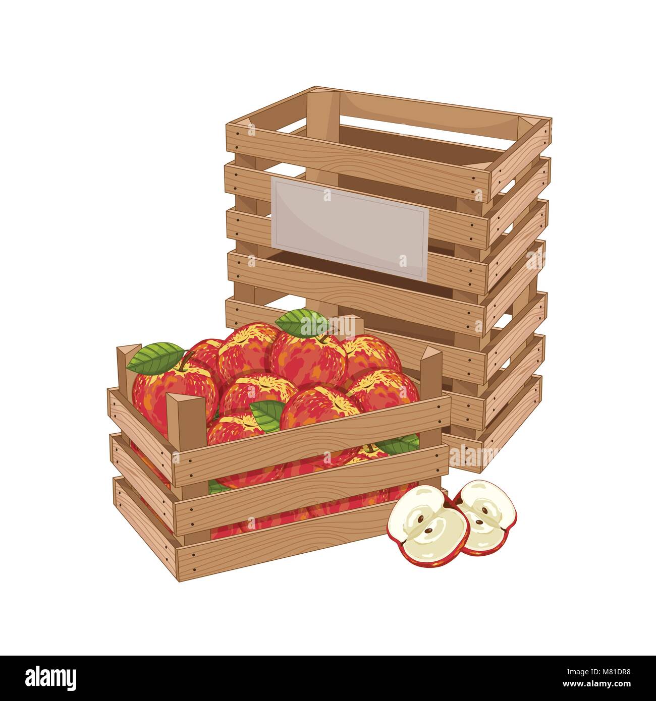 Wooden box full of apple isolated vector Stock Vector Image & Art - Alamy