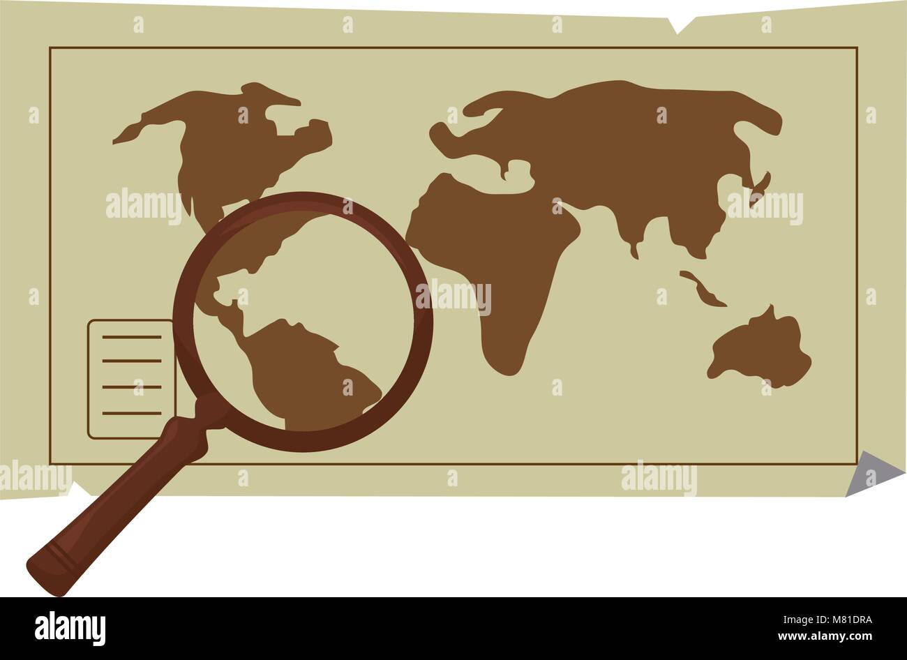 World map with magnifying glass over white background, colorful design ...