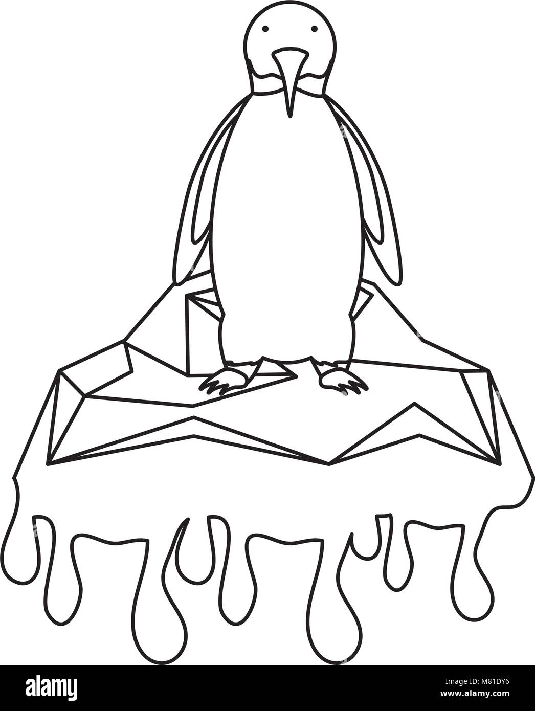 Penguin on melted ice icon over white background, vector illustration ...