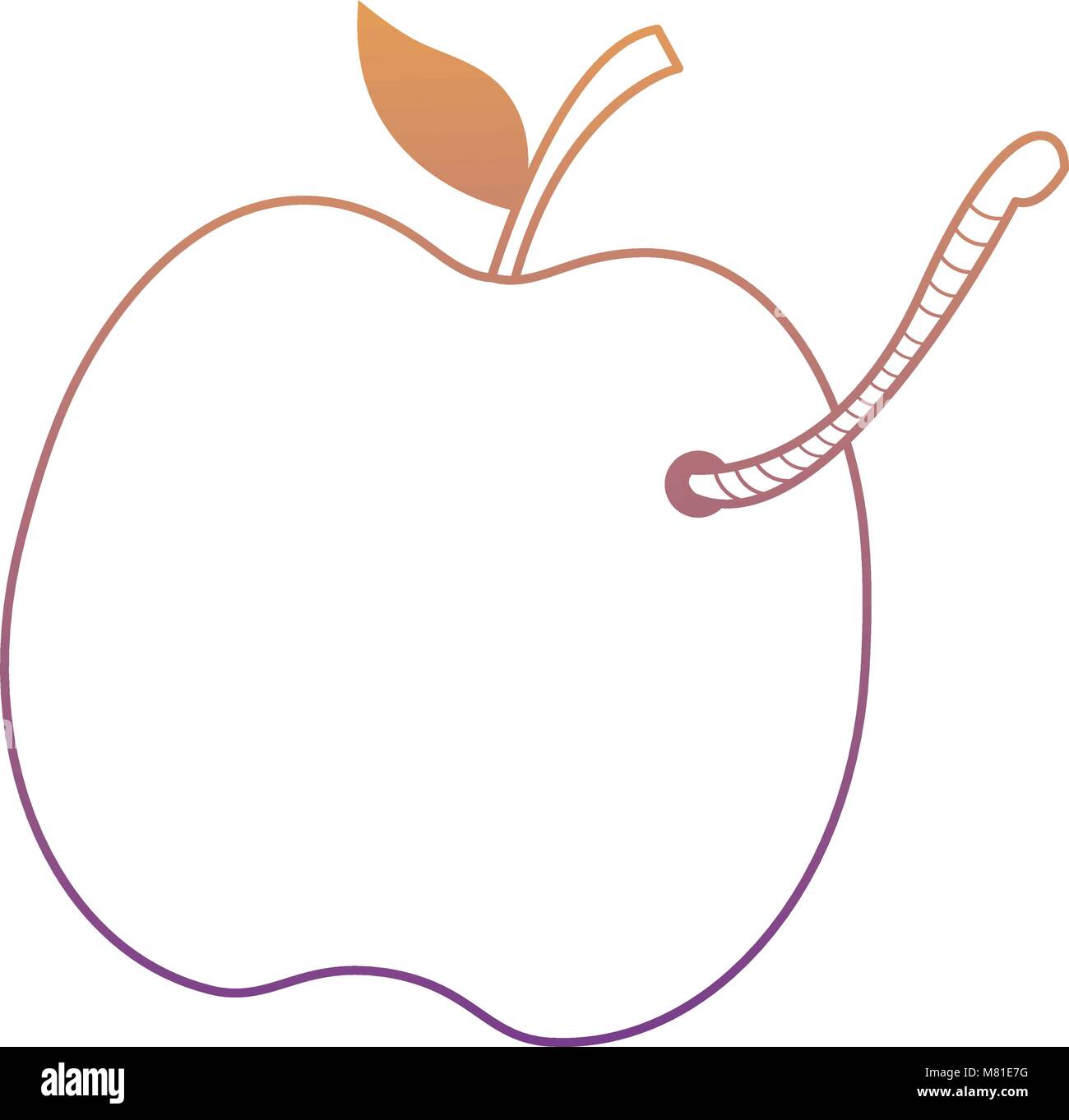 apple fruit with a worm icon over white background, vector illustration ...