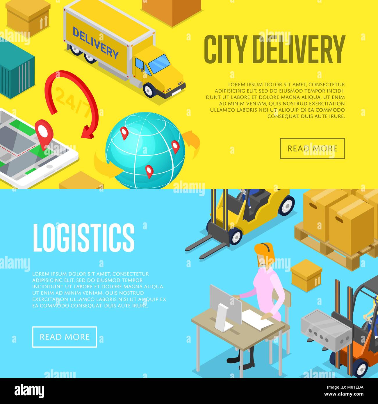 City delivery and warehouse logistics posters Stock Vector Image & Art ...