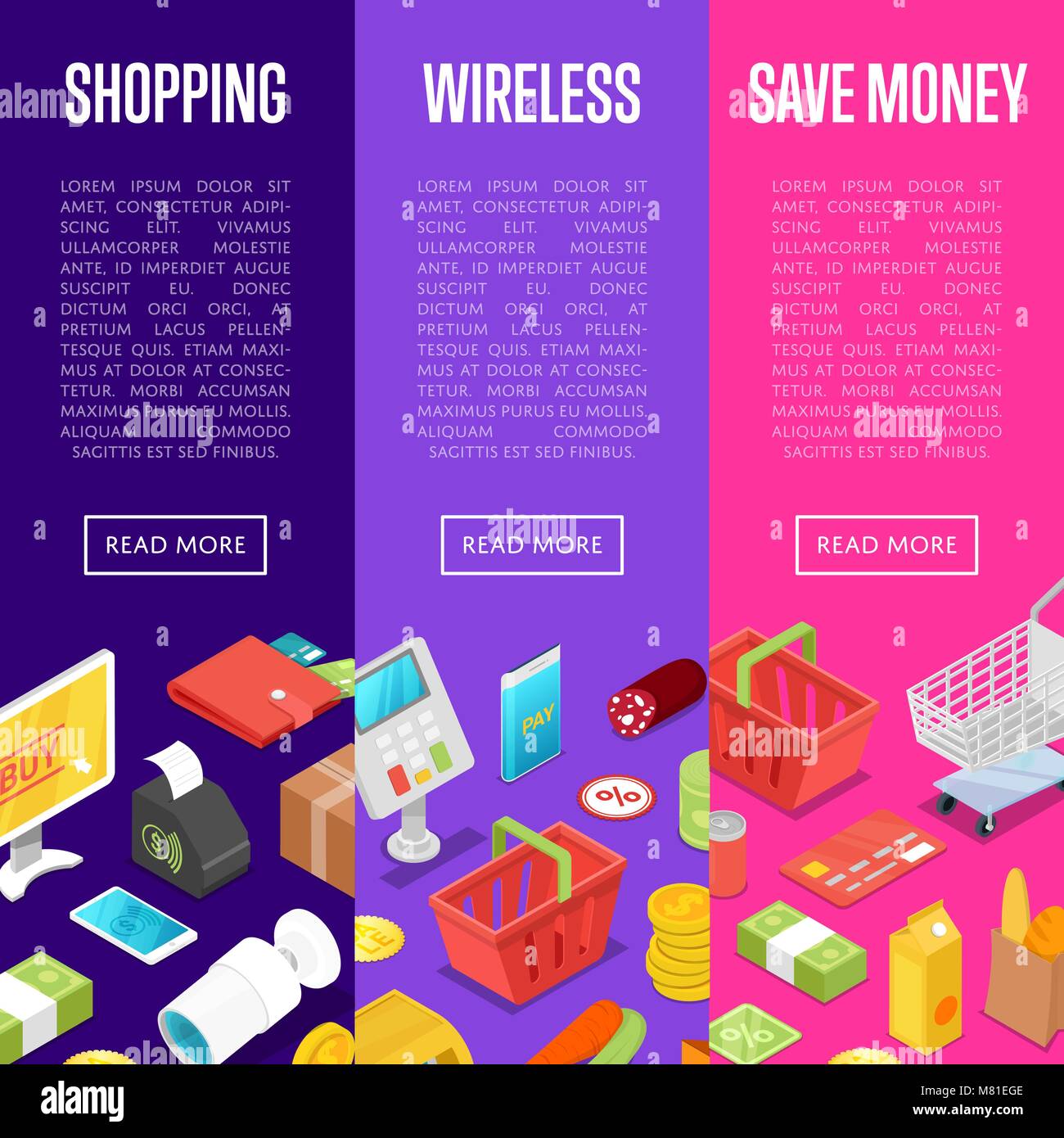 Supermarket online shopping isometric posters Stock Vector Image & Art ...