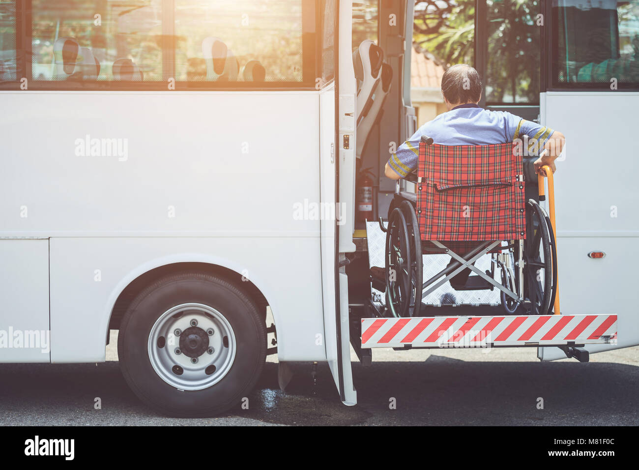 Disabled bus concept : Disabled people sitting on wheelchair and going ...