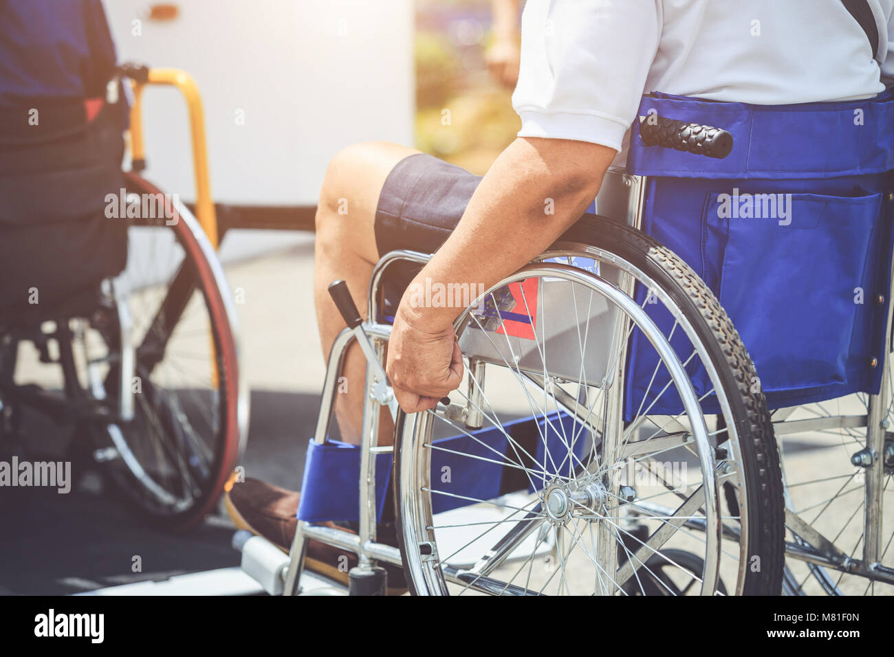Disabled bus concept : Disabled people sitting on wheelchair and going ...