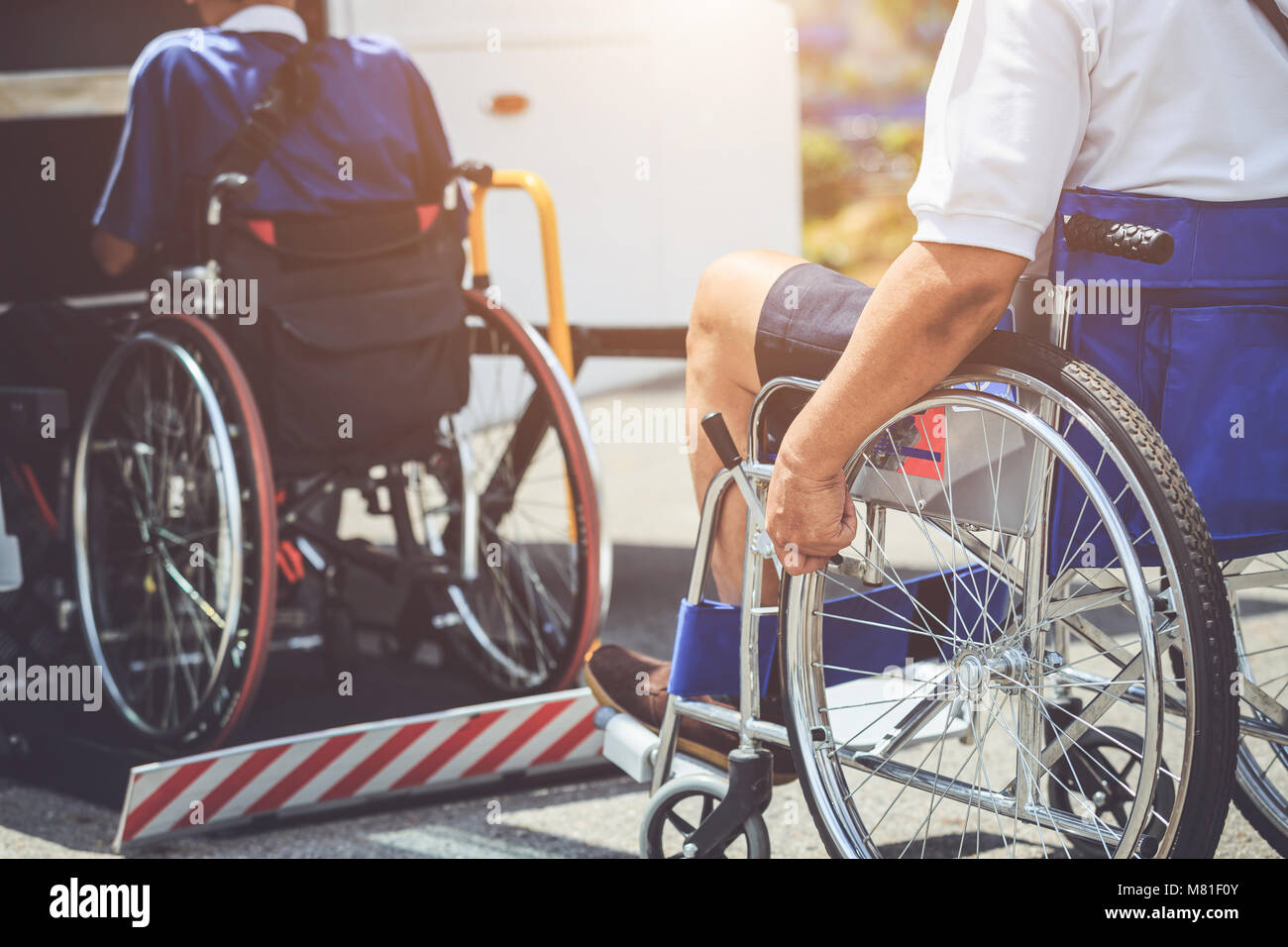 Disabled bus concept : Disabled people sitting on wheelchair and going ...