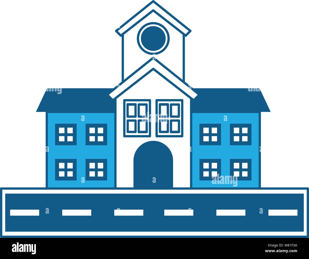 school building icon over white background, blue shading design. vector ...