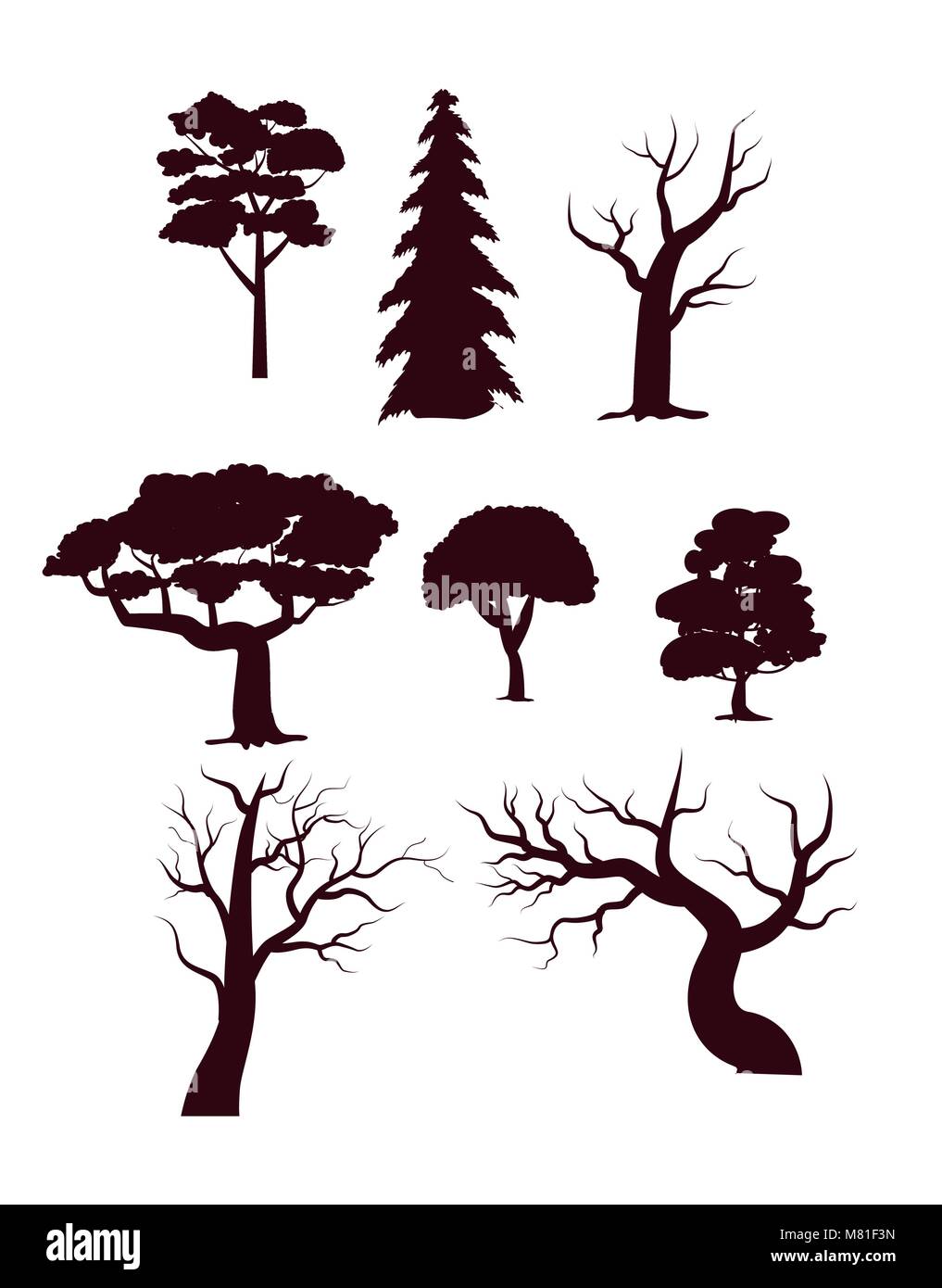 Deciduous forest trees silhouette set Stock Vector Image & Art - Alamy