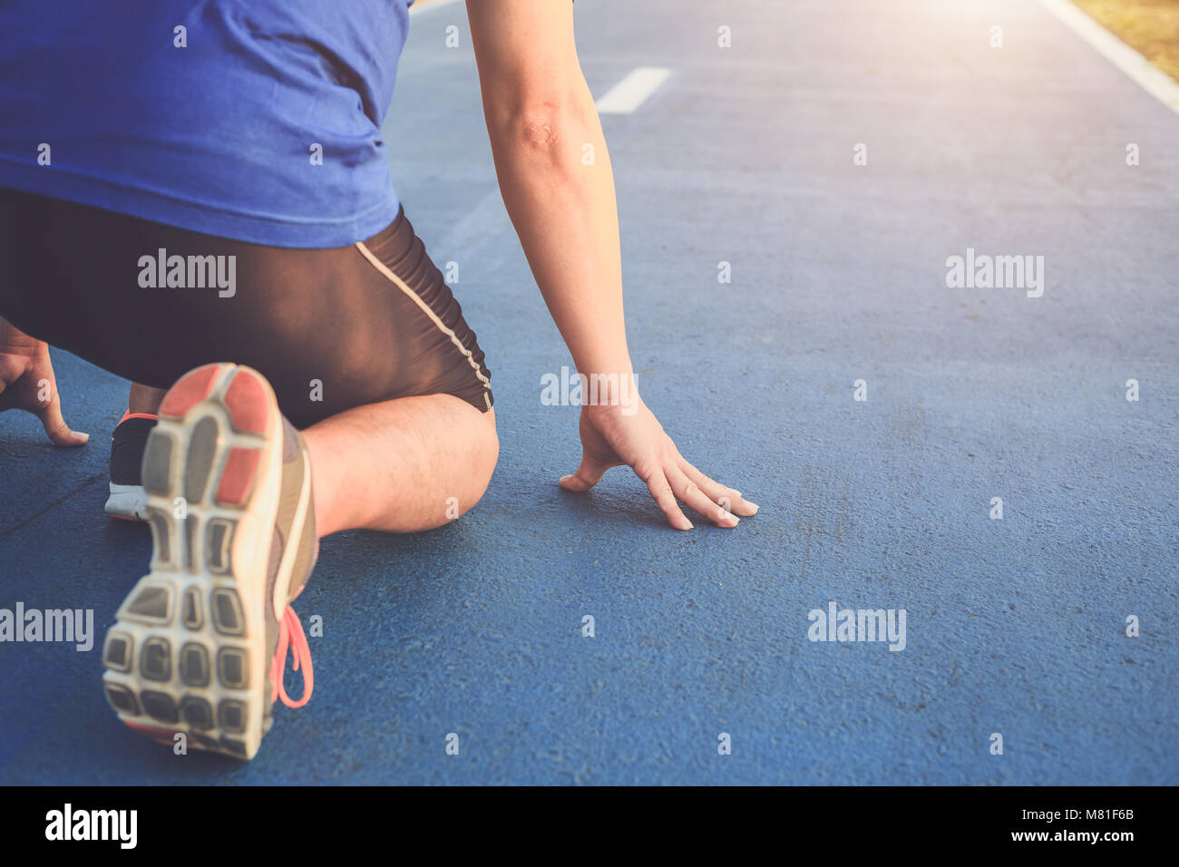 Man workout and wellness concept : Close up runner feet with sneaker ...