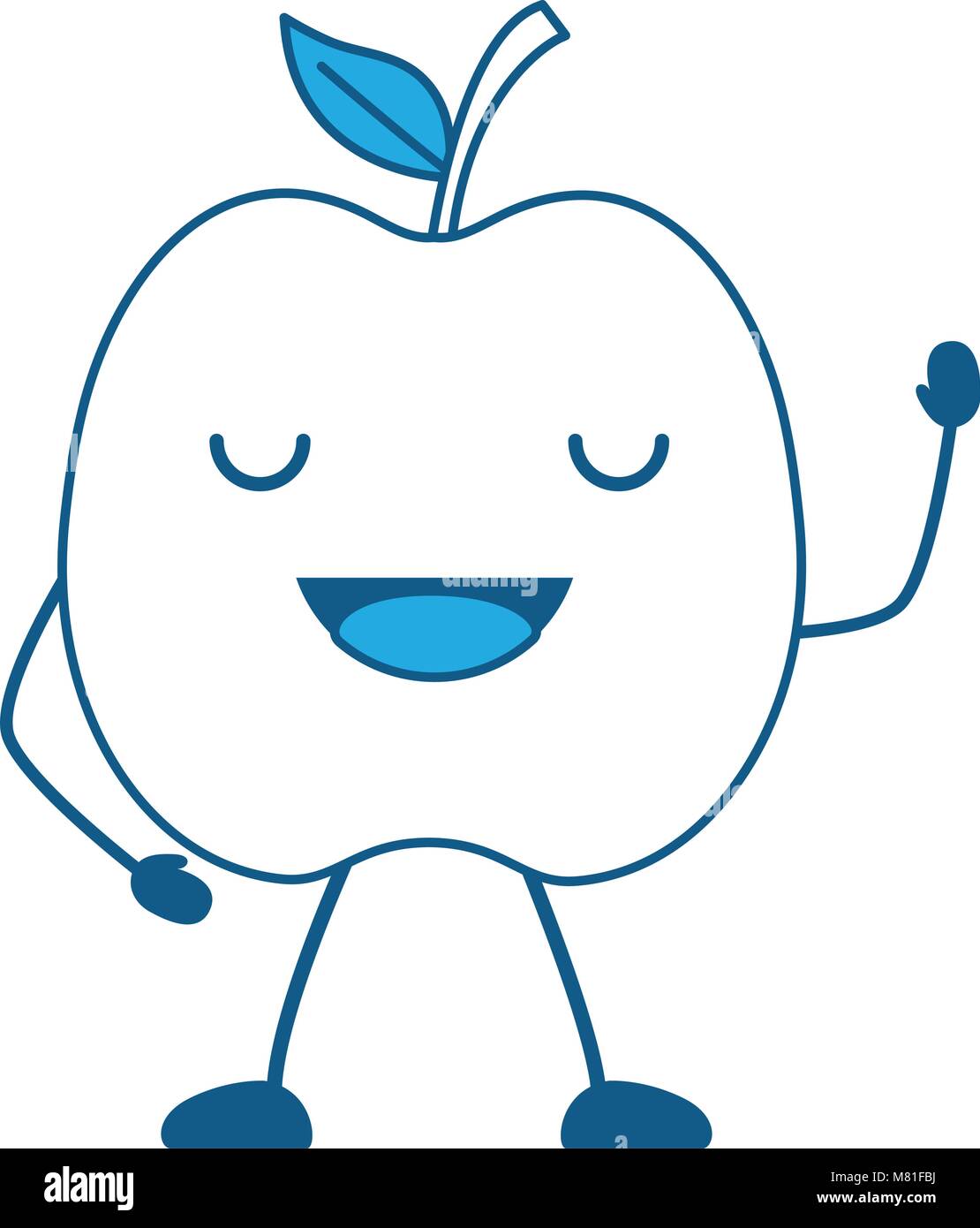 kawaii happy apple icon over white background, blue shading design ...