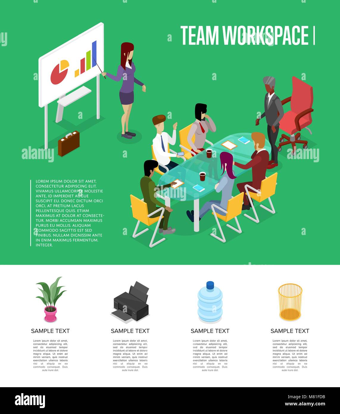 Team workspace isometric 3D poster Stock Vector Image & Art - Alamy