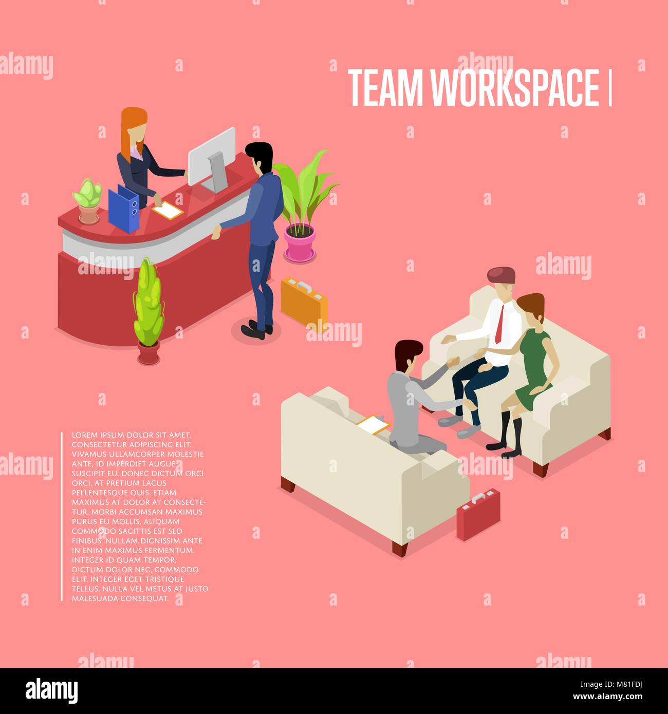 Modern team workspace isometric 3D poster Stock Vector Image & Art - Alamy