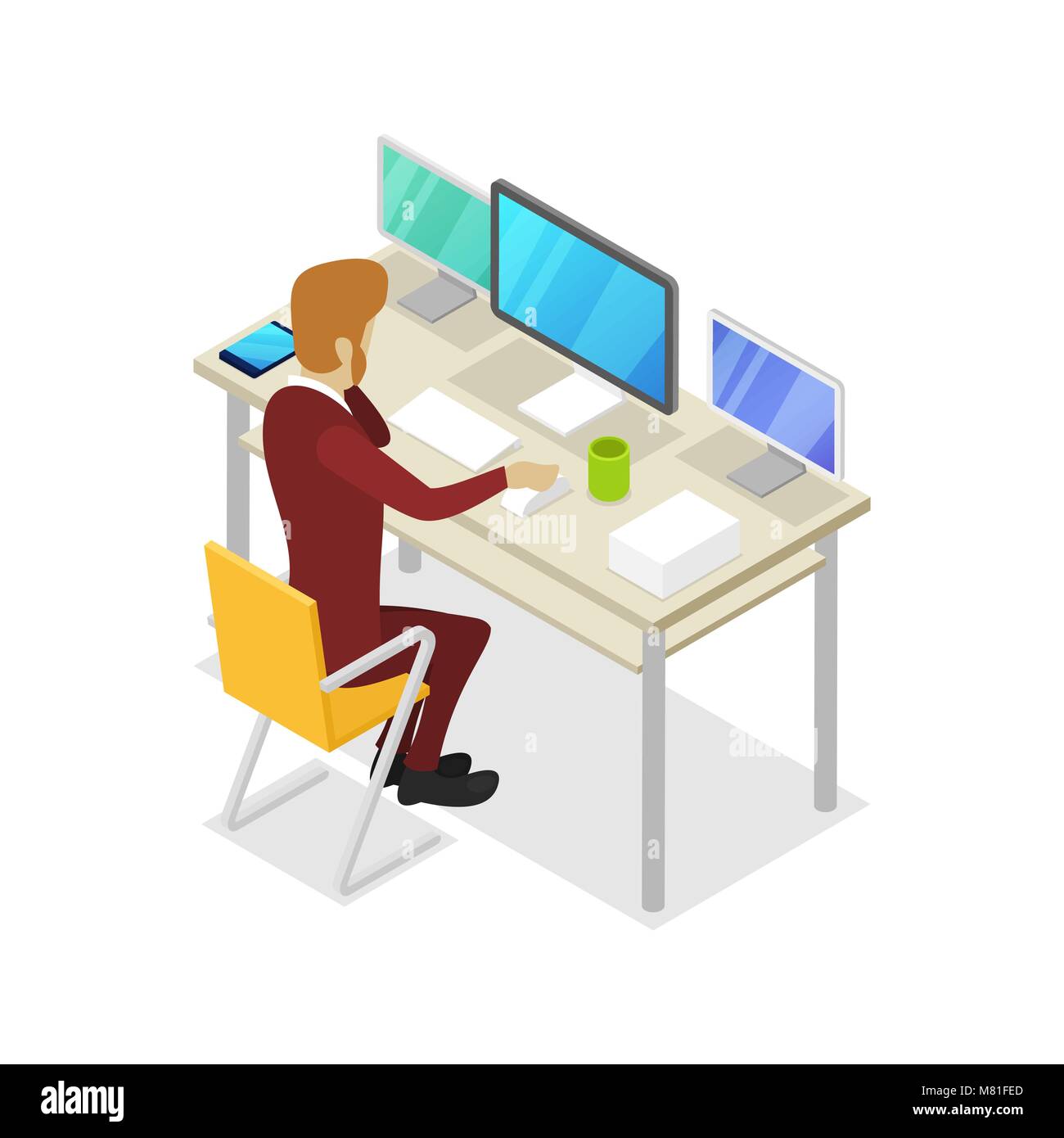 3d illustration people work computer Stock Vector Images - Alamy