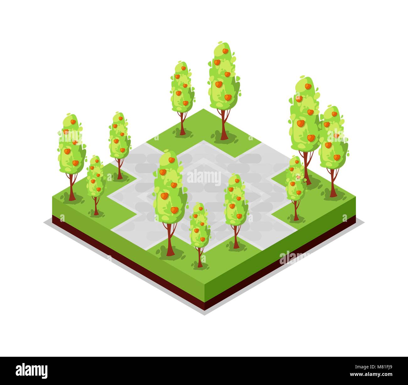 Park road and apple trees isometric 3D icon Stock Vector Image & Art ...