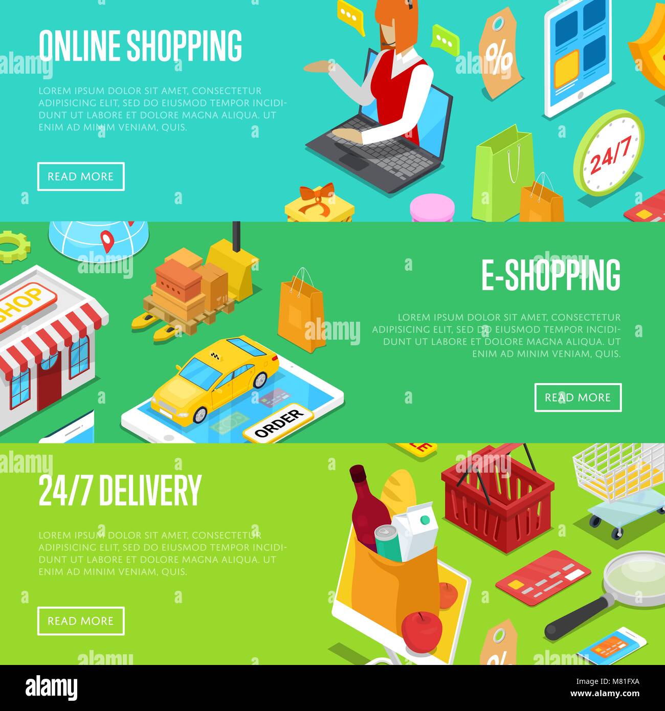 Online shopping isometric 3D posters Stock Vector Image & Art - Alamy