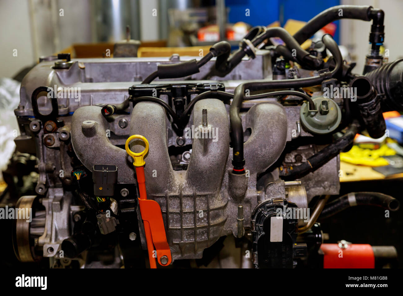 Close up shot of car engine The powerful engine of a car. Internal ...