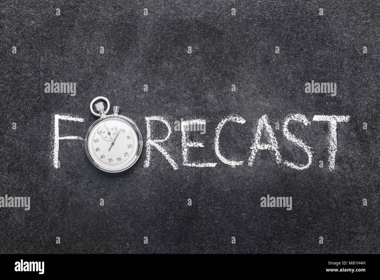 forecast word handwritten on chalkboard with vintage precise stopwatch ...