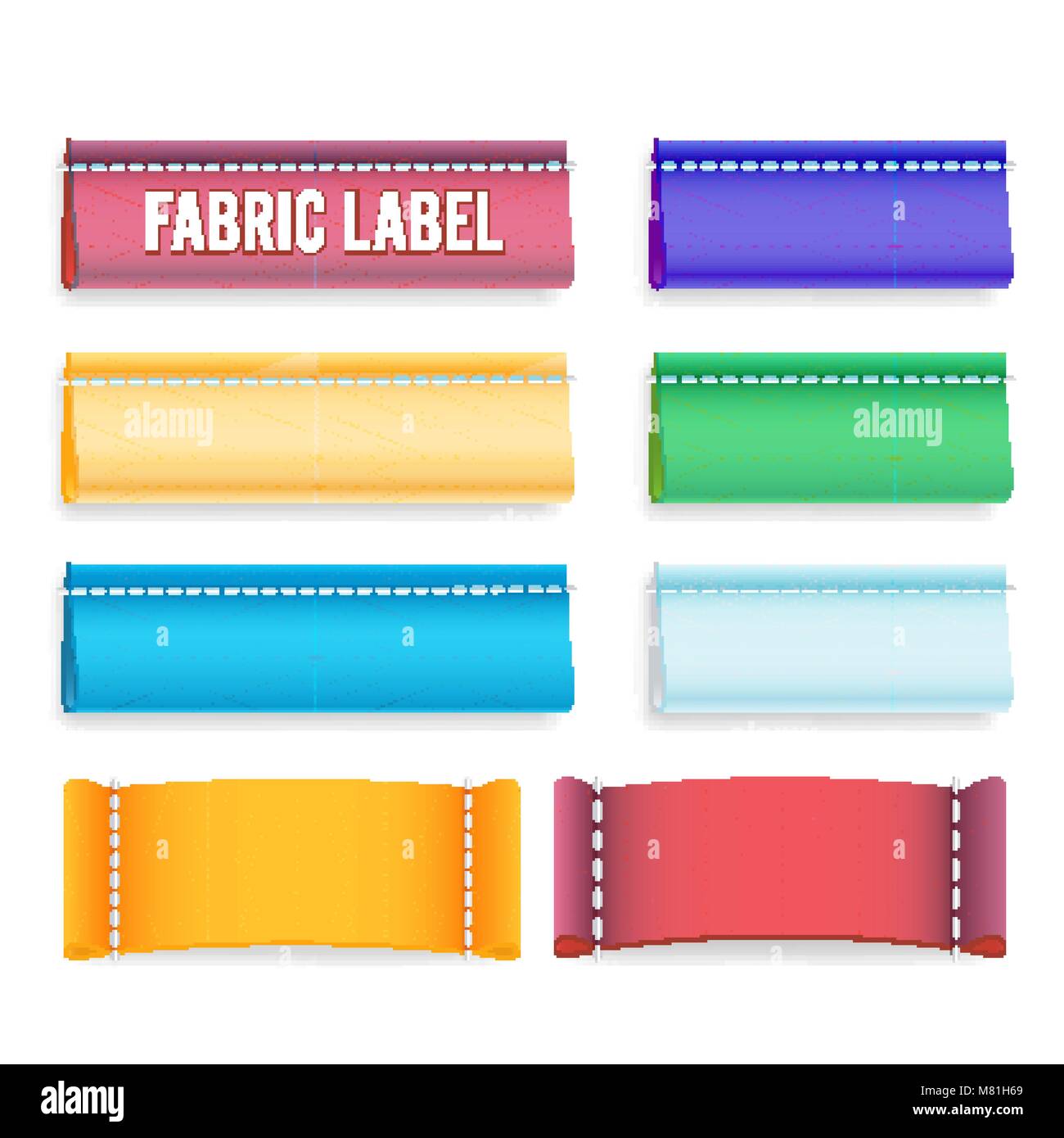 Color Label Fabric Blank Vector. Collection Colorful Blank Labels ...