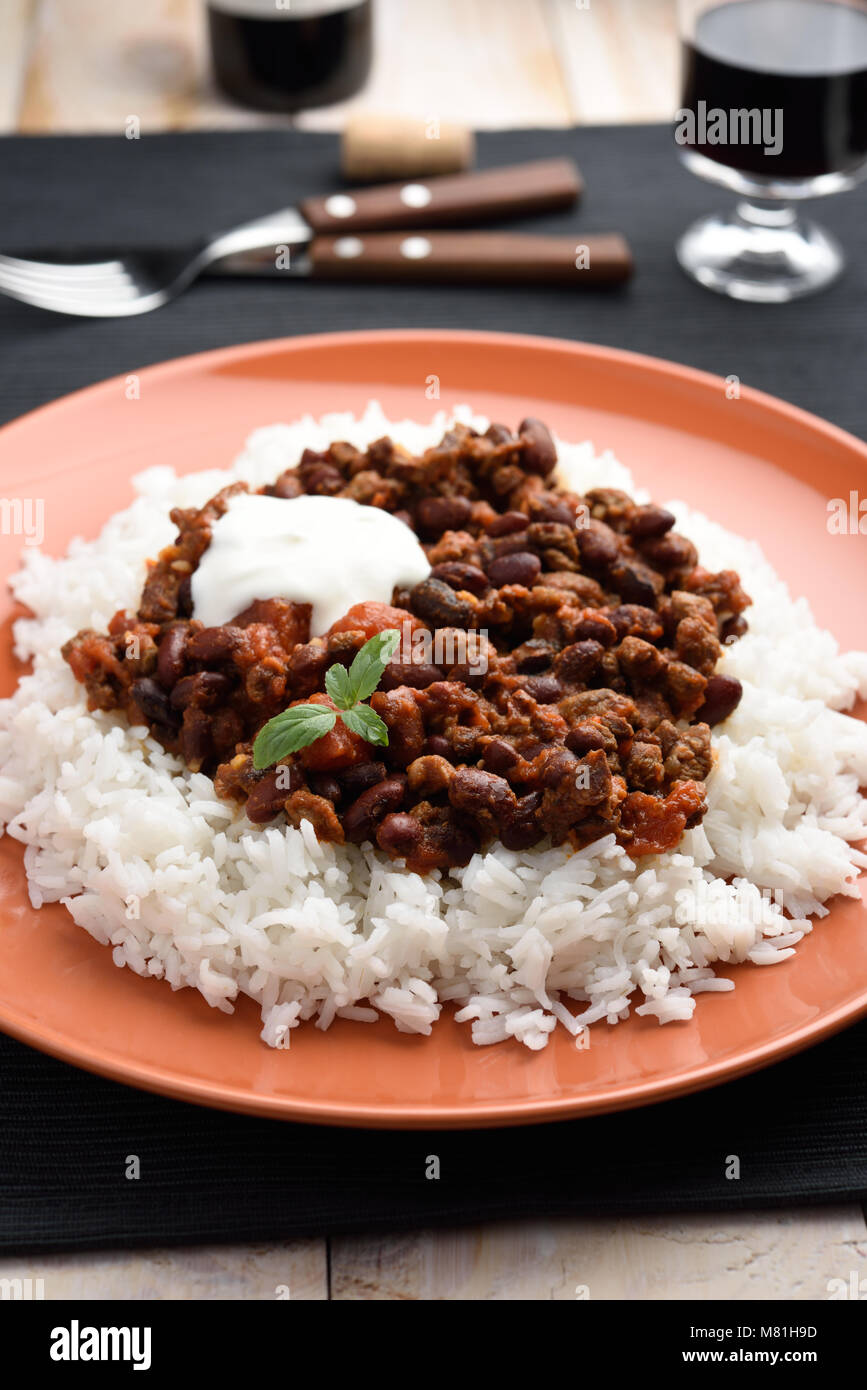 Chili con carne with Basmati rice Stock Photo - Alamy