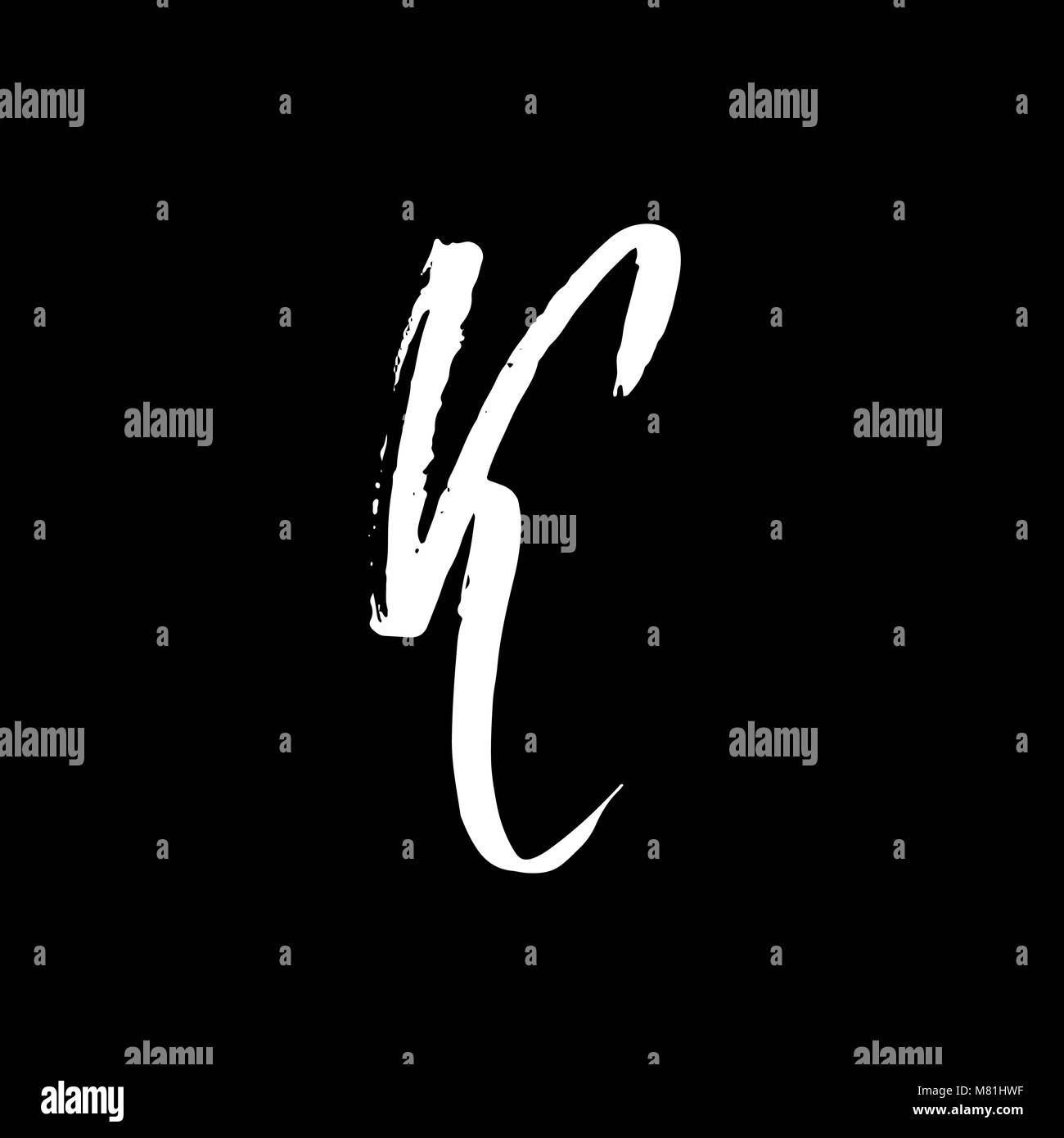 Letter K. Handwritten by dry brush. Rough strokes textured font. Vector ...