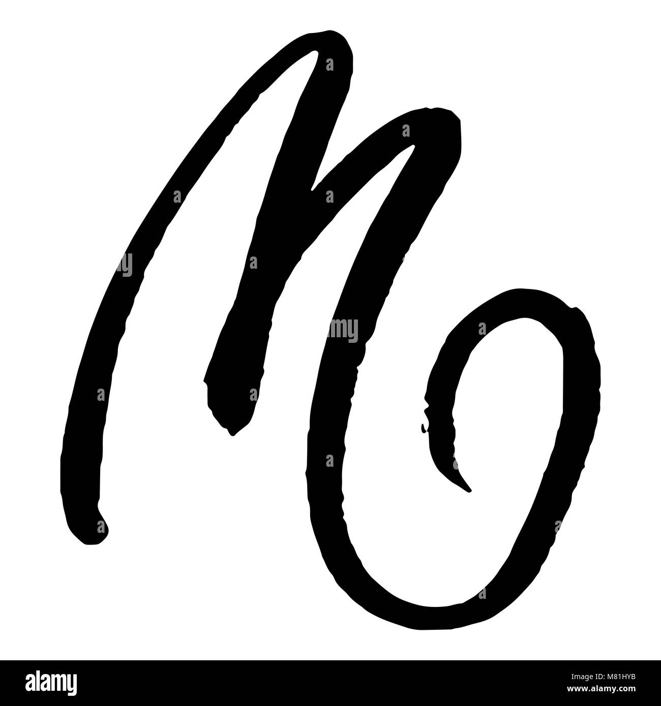 Letter M. Handwritten by dry brush. Rough strokes textured font. Vector ...