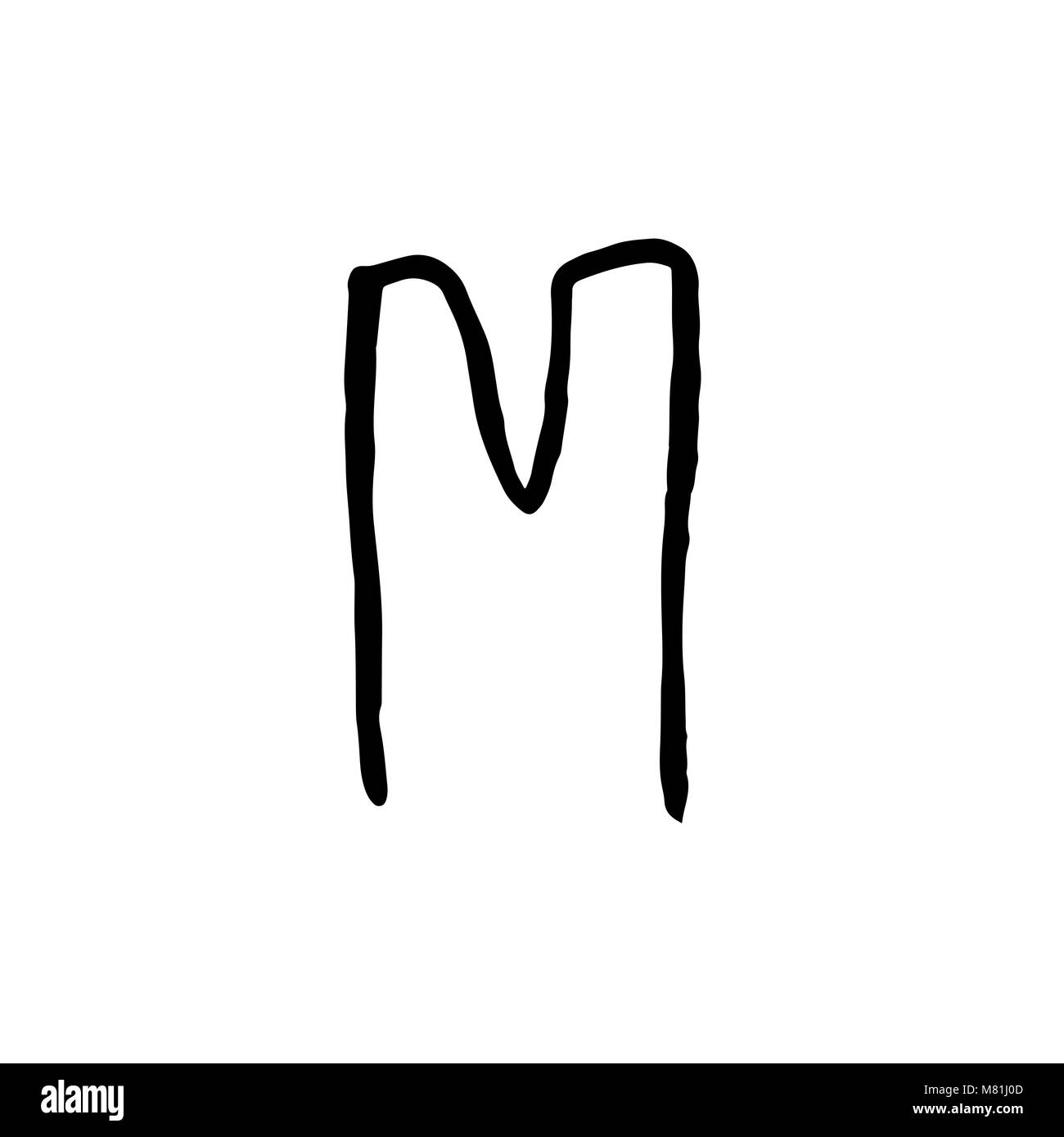 Letter M. Handwritten by dry brush. Rough strokes textured font. Vector ...