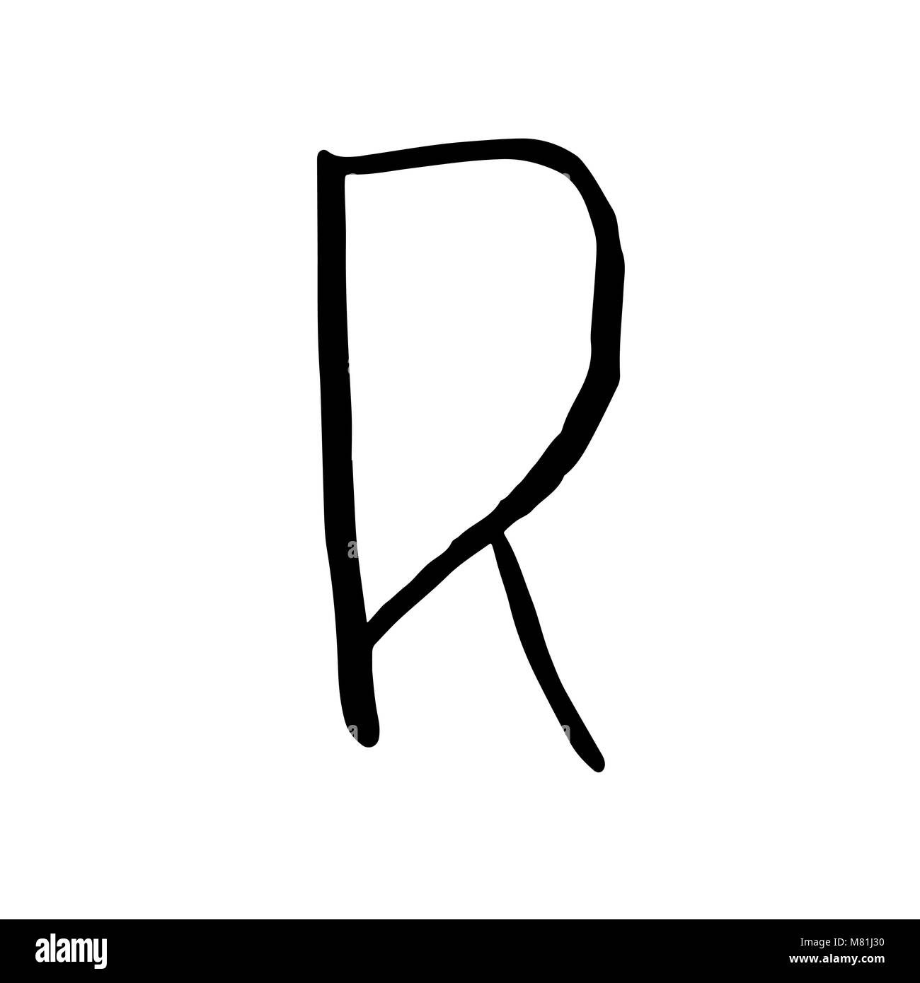 Letter R. Handwritten by dry brush. Rough strokes textured font. Vector ...
