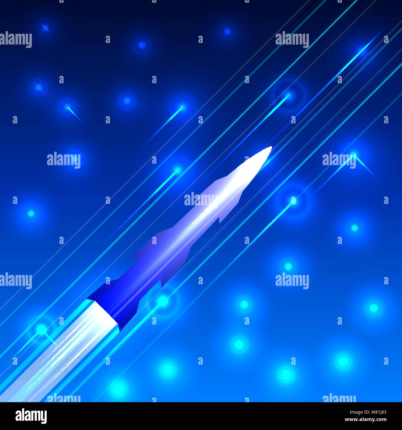 International Day of Human Space Flight. Space rocket is flying among ...