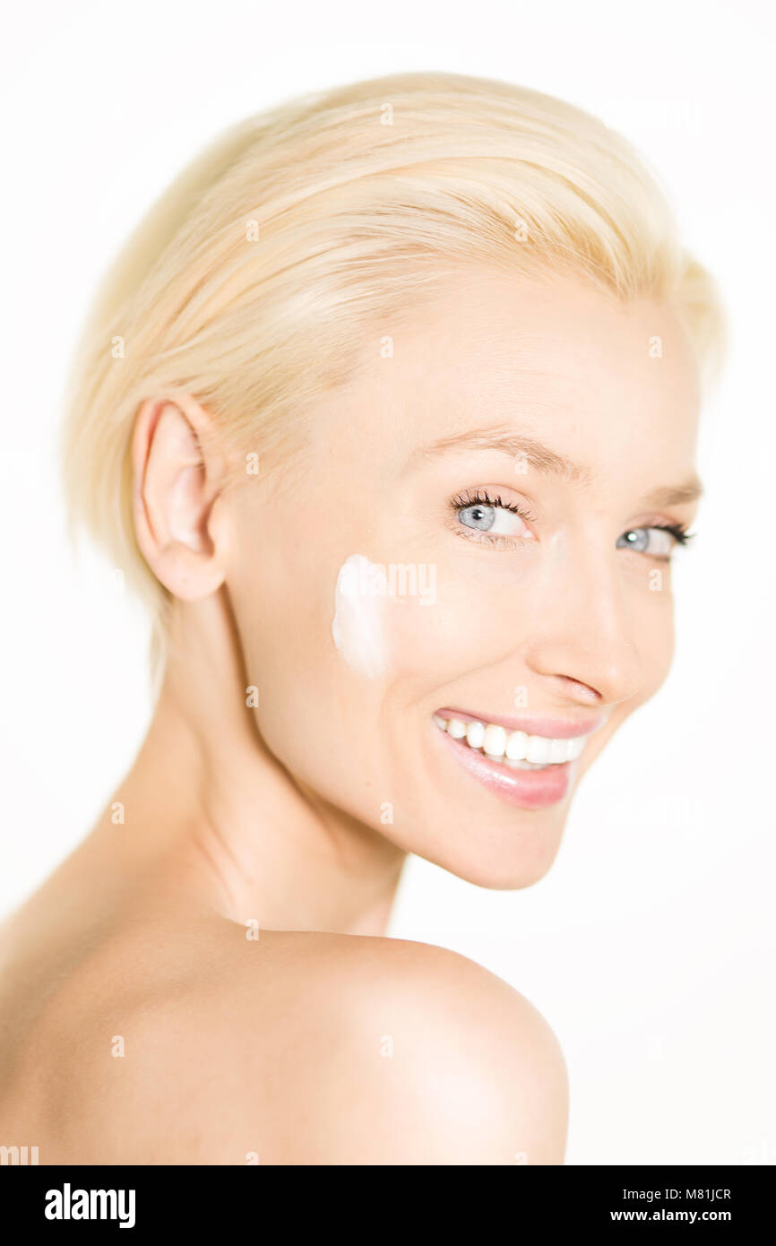 Female lady face face cream hi-res stock photography and images - Alamy