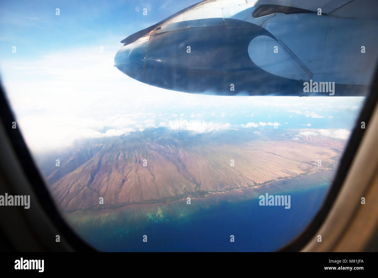 Aerial view from aircraft flying in high altitude. Landscape from above ...