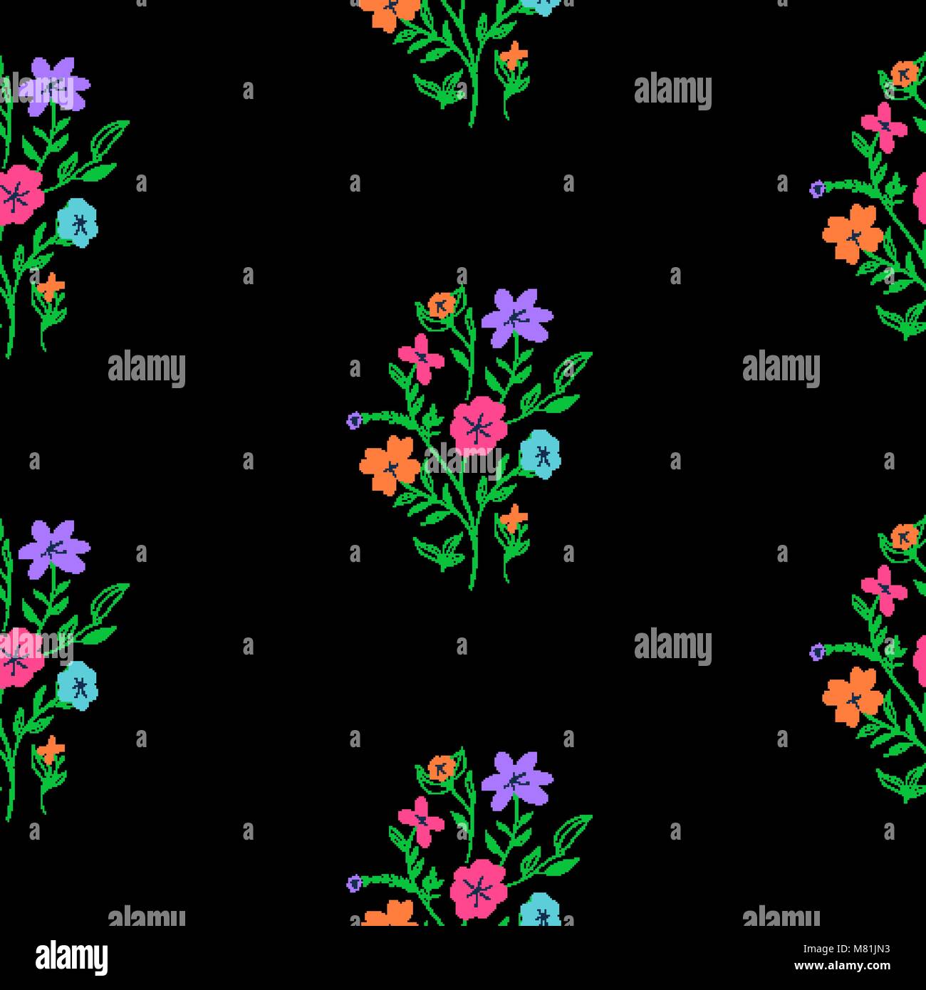 Bright spring background. Seamless floral pattern on black backdrop ...