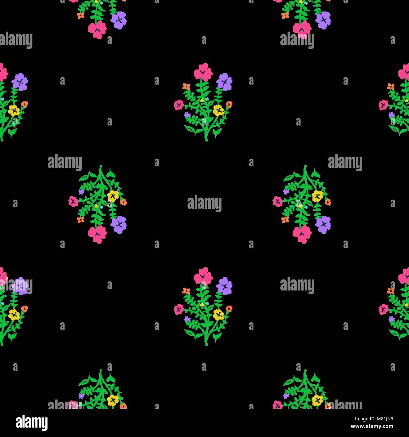 Floral seamless pattern. Black background with vivi flowers Stock ...