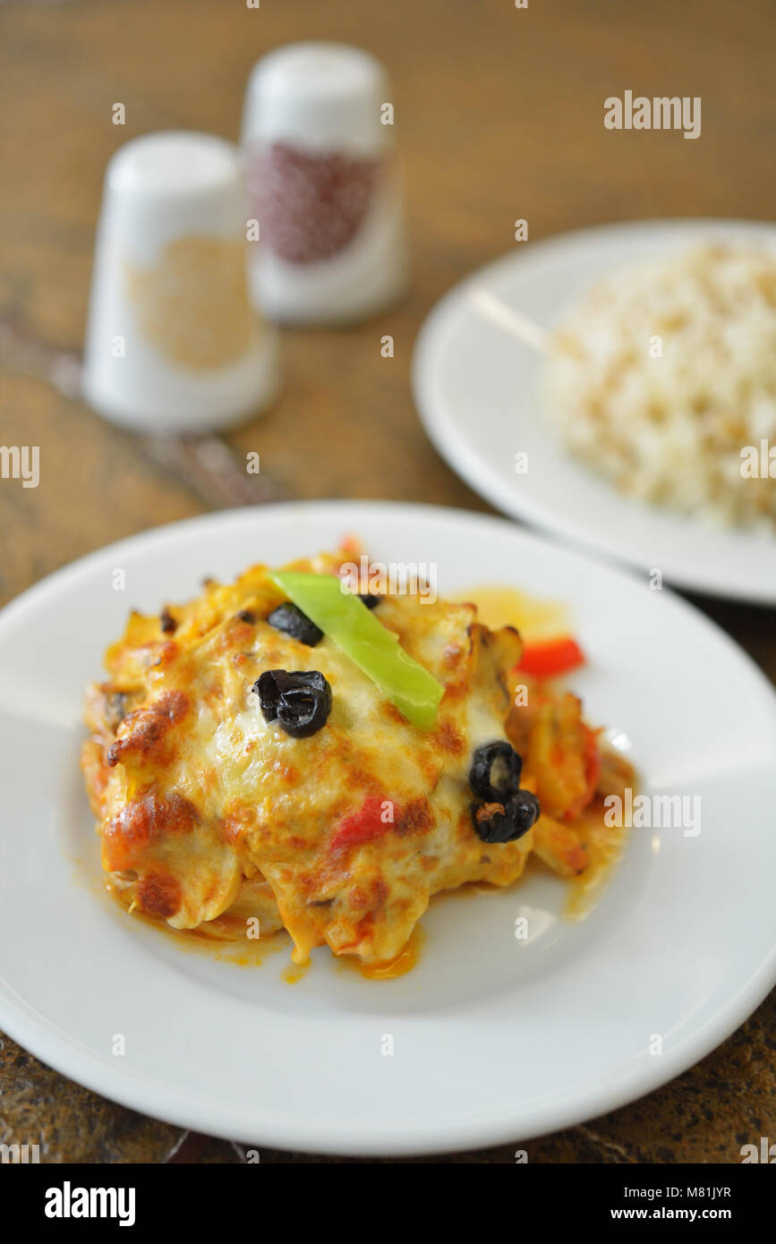 Turkish dinner with kebab and rice Stock Photo - Alamy
