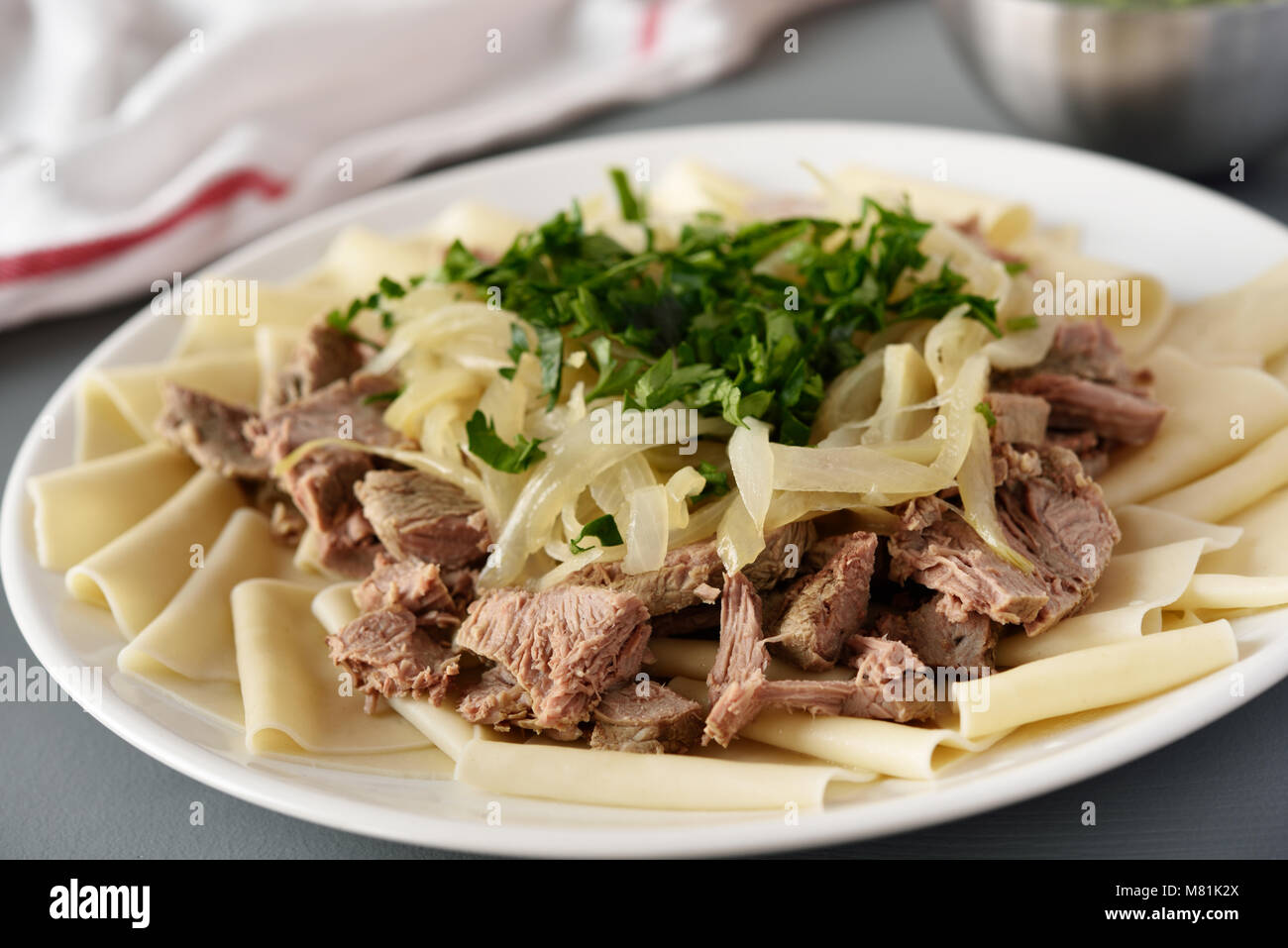 Traditional dish of Turkic people in Central Asia Beshbarmak Stock ...