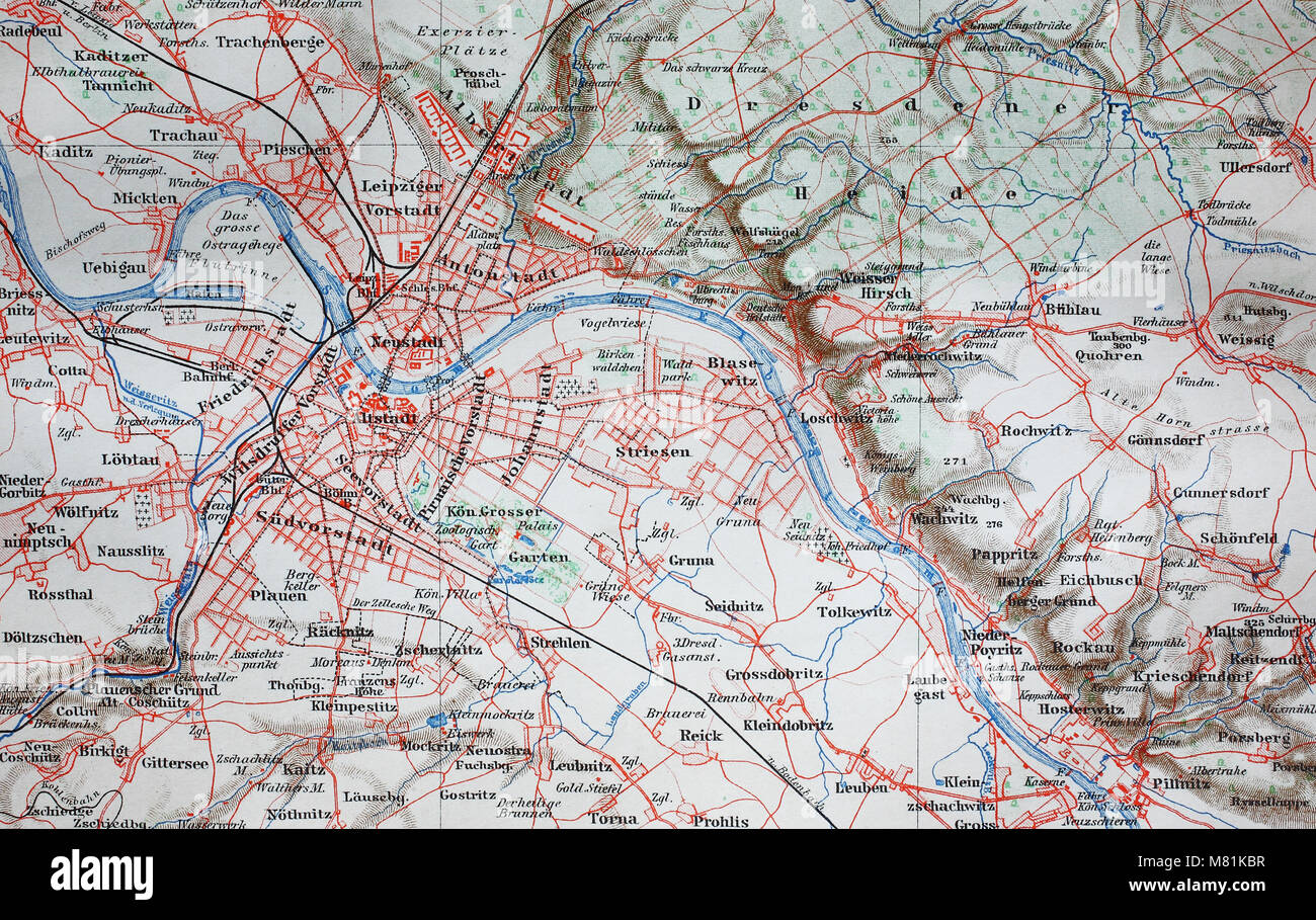 city map from the year 1892: Dresden, Germany, digital improved ...