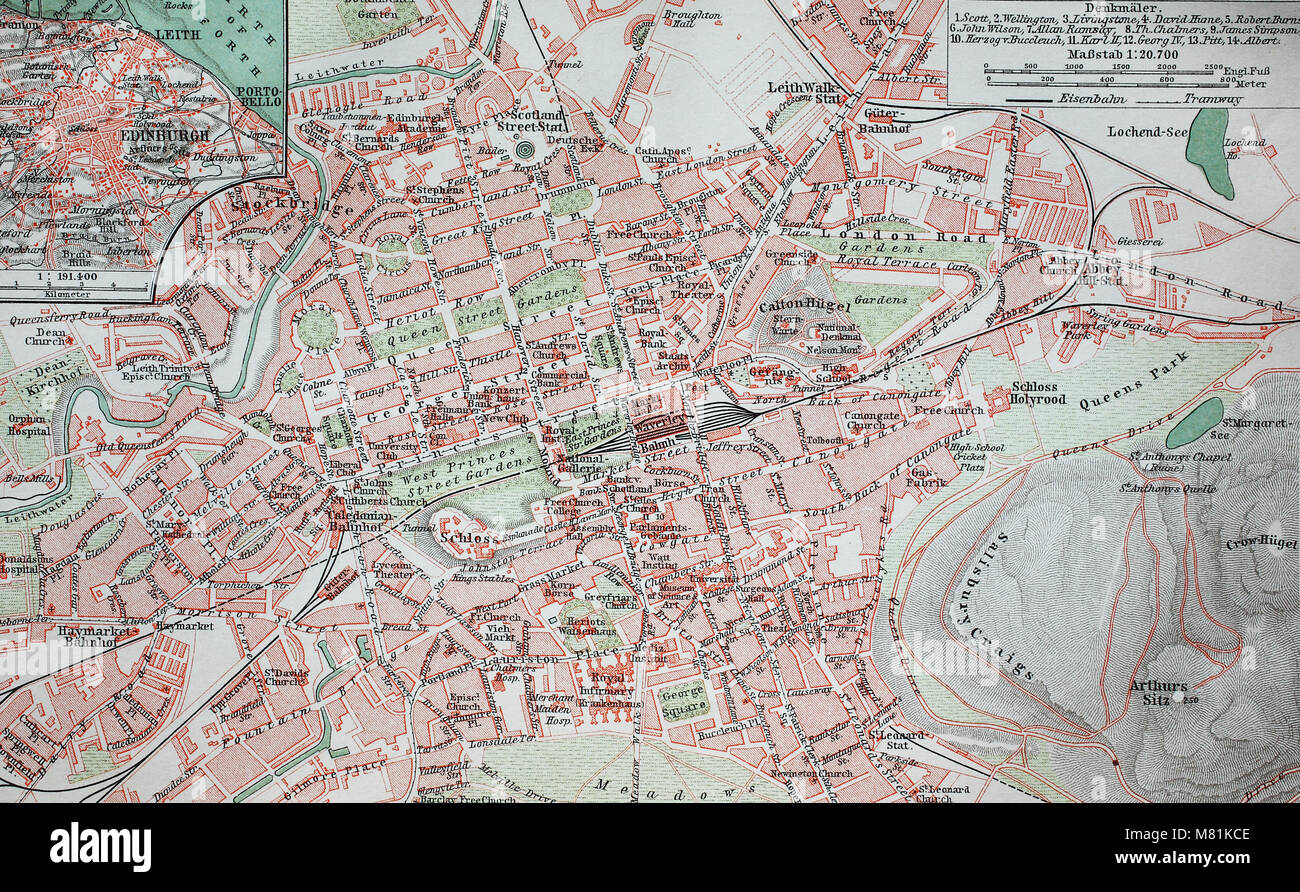 city map from the year 1892: Edinburgh, Scotland, digital improved ...