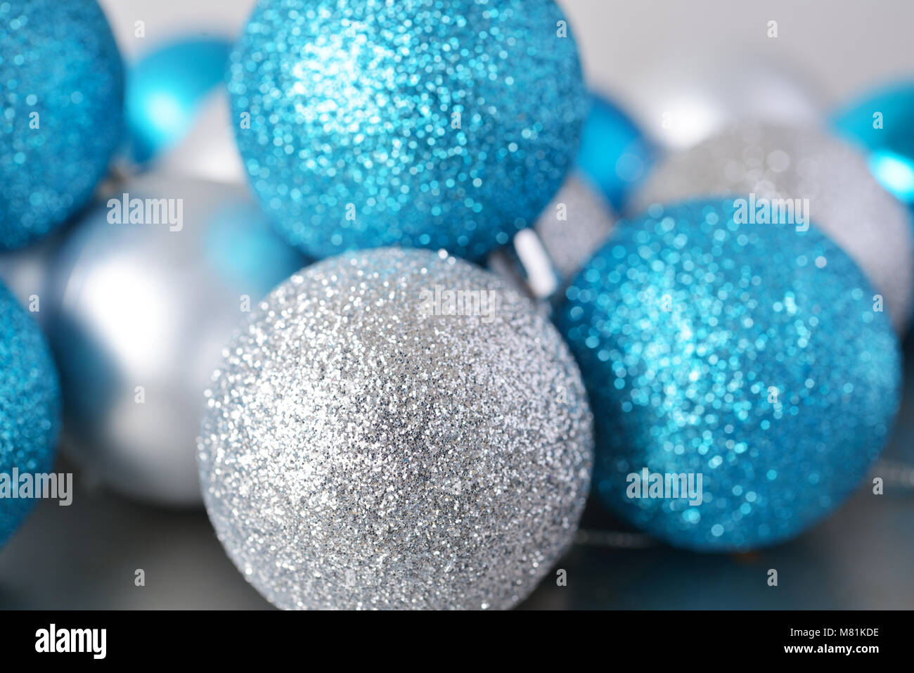 Blue and silver Christmas balls Stock Photo - Alamy