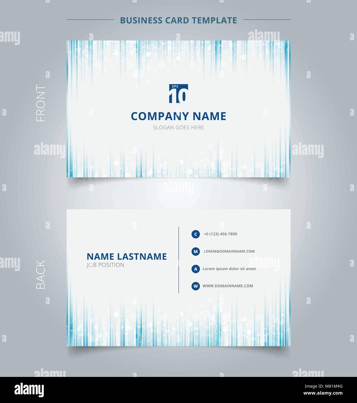 Creative business card and name card template blue vertical lines ...