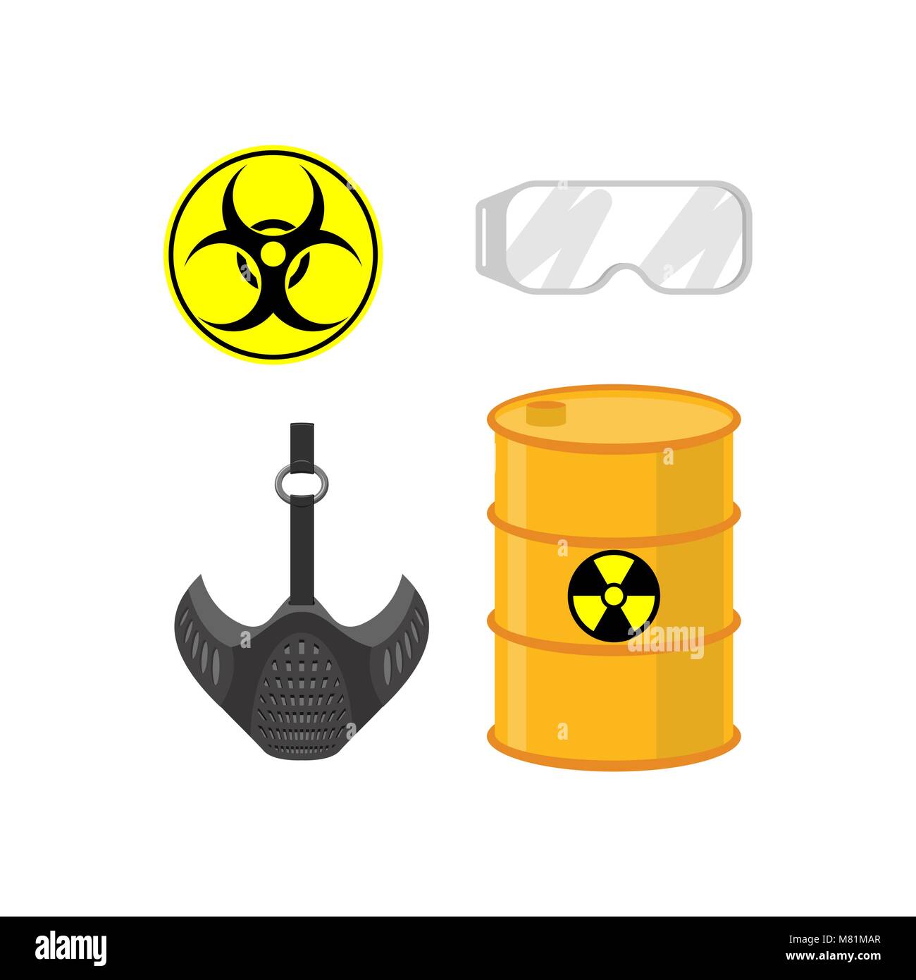 Chemical emissions set. Sign of biological waste. Protective gas mask ...