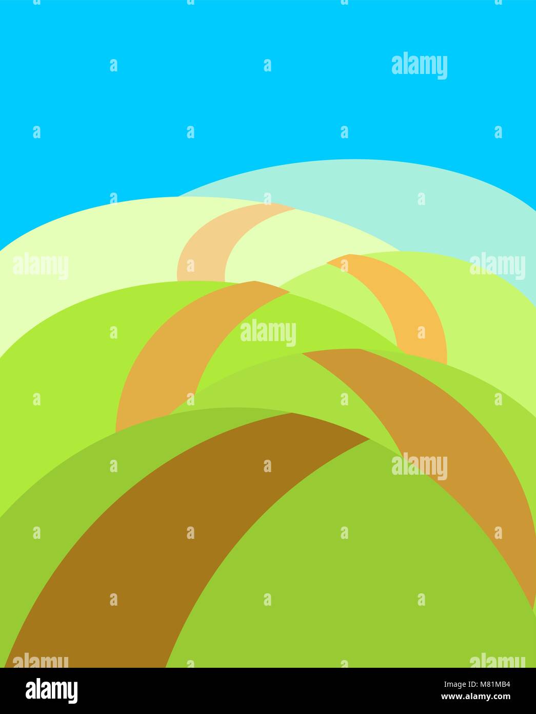 Boundless meadows with path. Summer landscape. Vector illustration ...