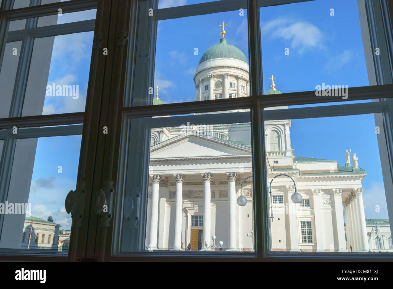 view through the window on Helsinki Cathedral (Helsingin tuomiokirkko ...