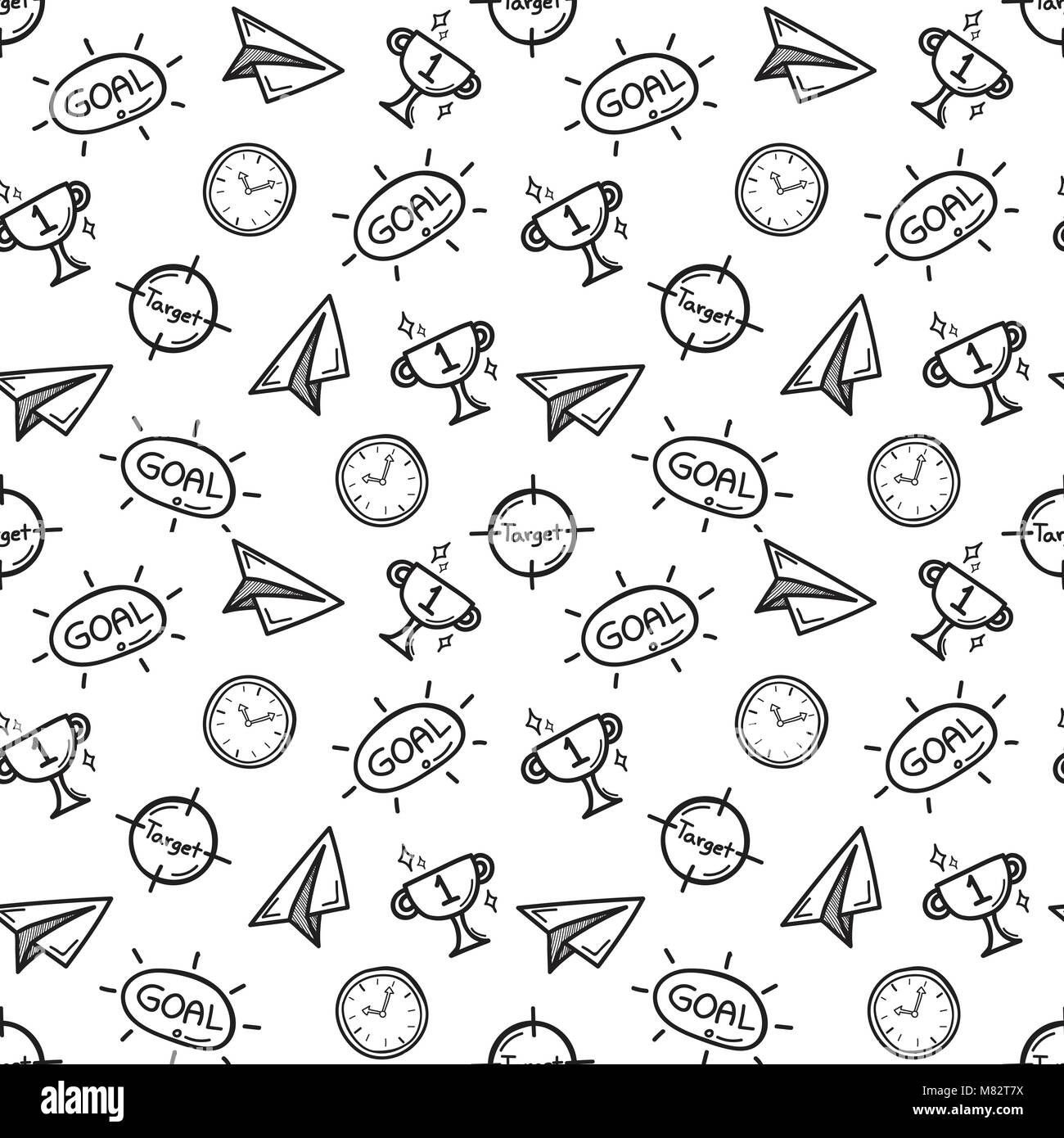 Hand-draw goal and target seamless doodle background. Vector ...