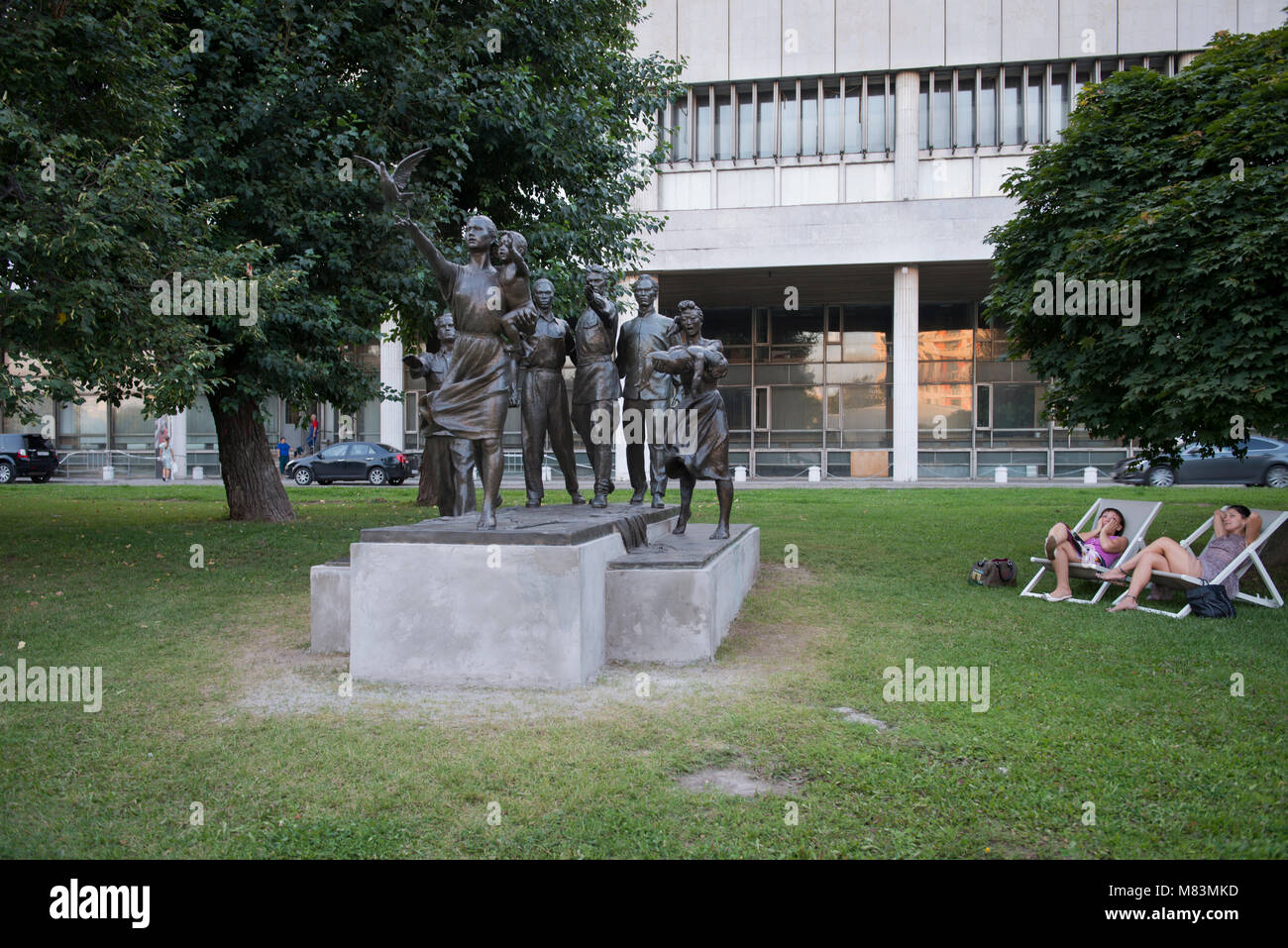 Monument with statues of group of people, Moscow, Russian Federation ...