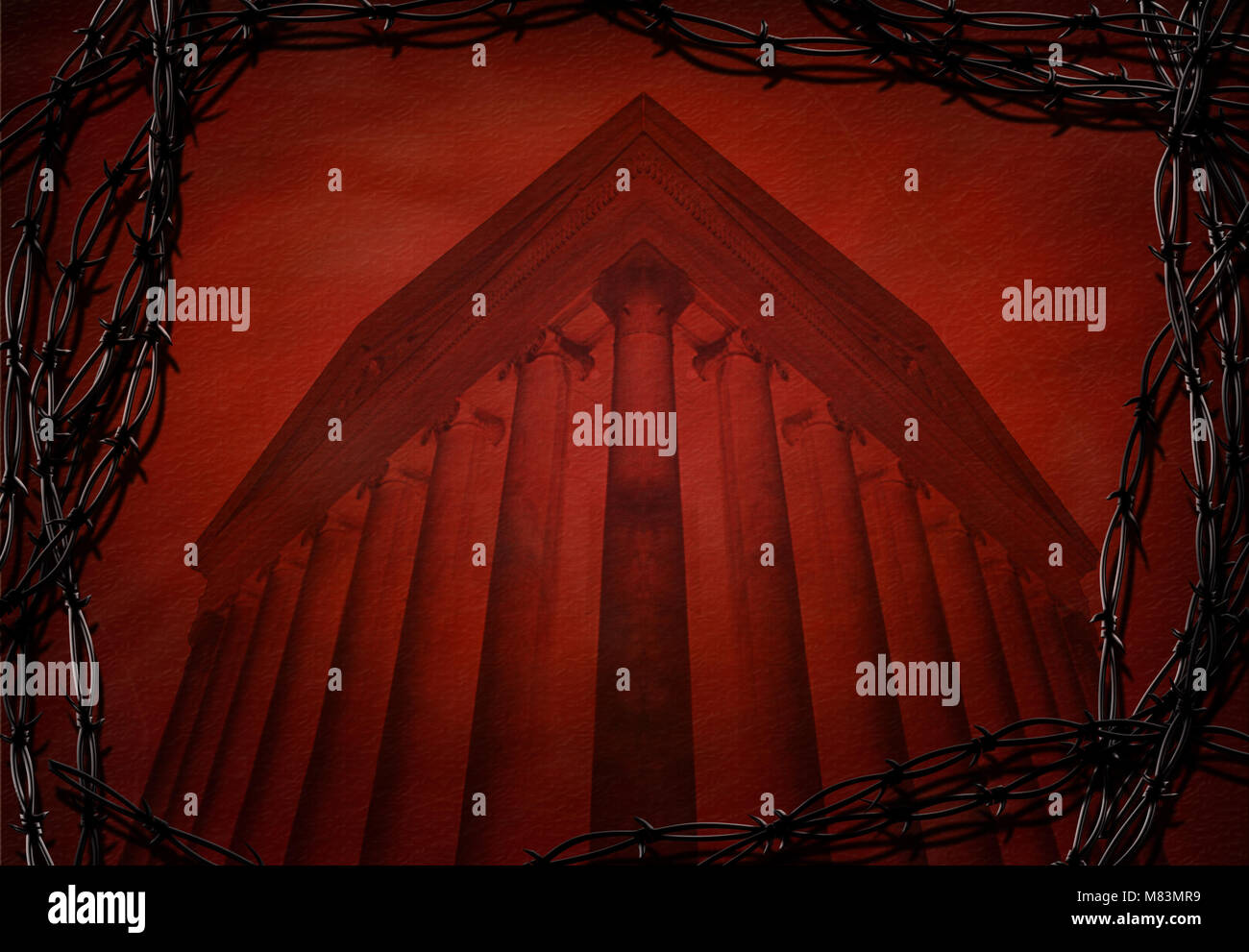 Ancient greek temple in barbed wire frame Stock Photo - Alamy