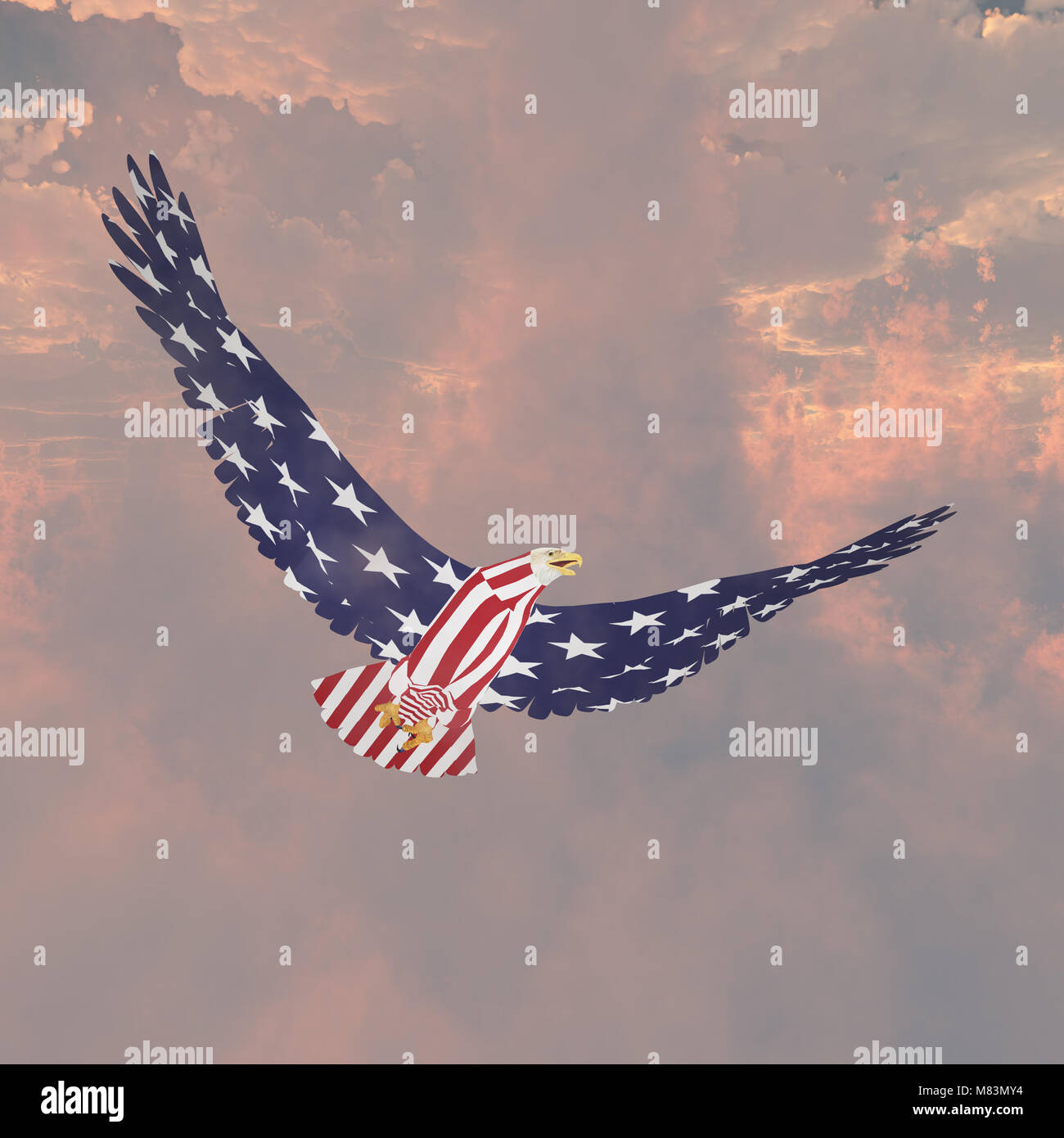 Eagle in national colors is flying above the clouds Stock Photo - Alamy