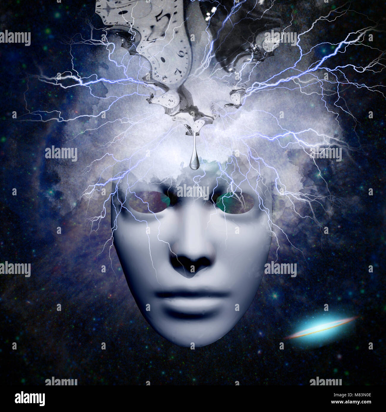 White mask and melting clocks Stock Photo - Alamy