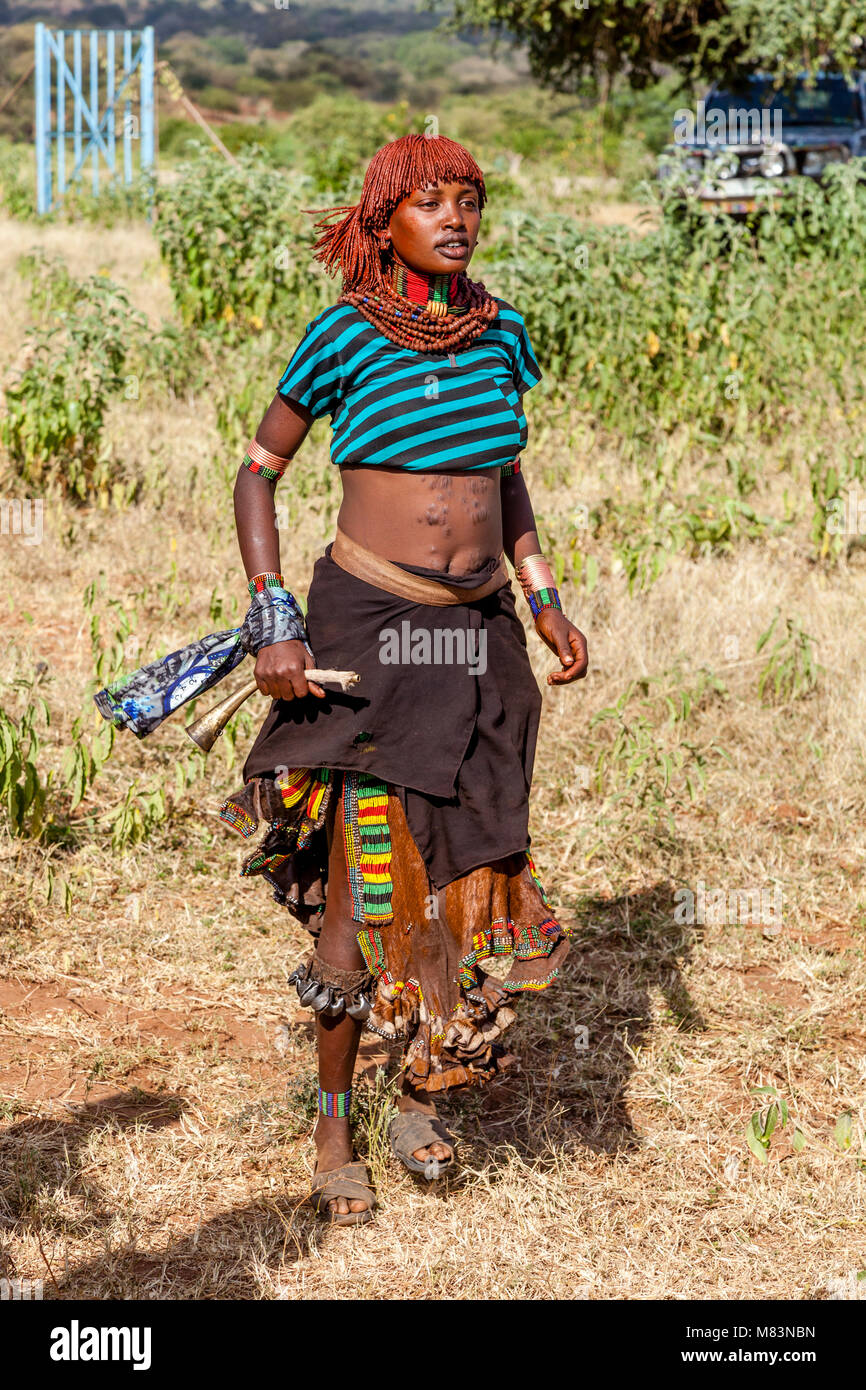 A Young Hamar Woman At A Bull Jumping Ceremony, Dimeka, Omo Valley ...