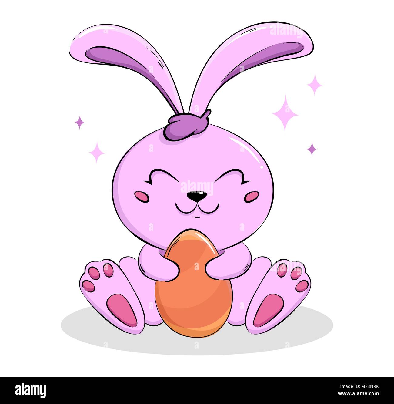Easter bunny for holiday. Cute pink rabbit, cartoon character sitting ...