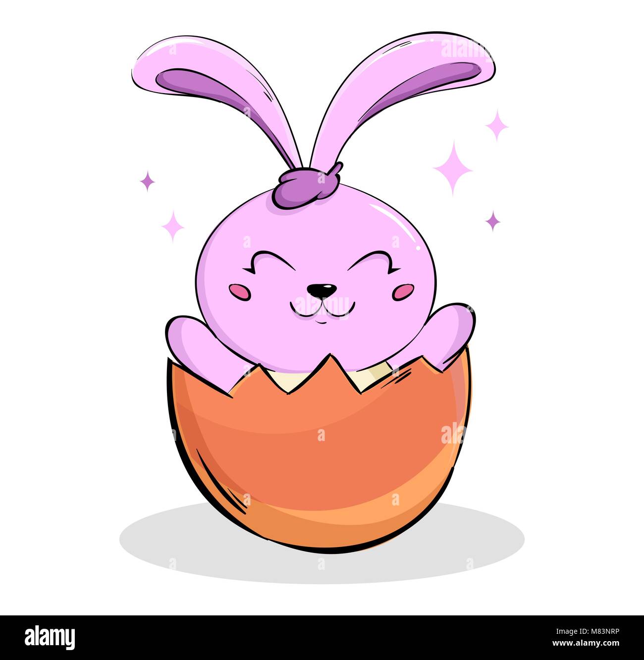 Easter bunny for holiday. Cute pink rabbit, cartoon character sitting ...